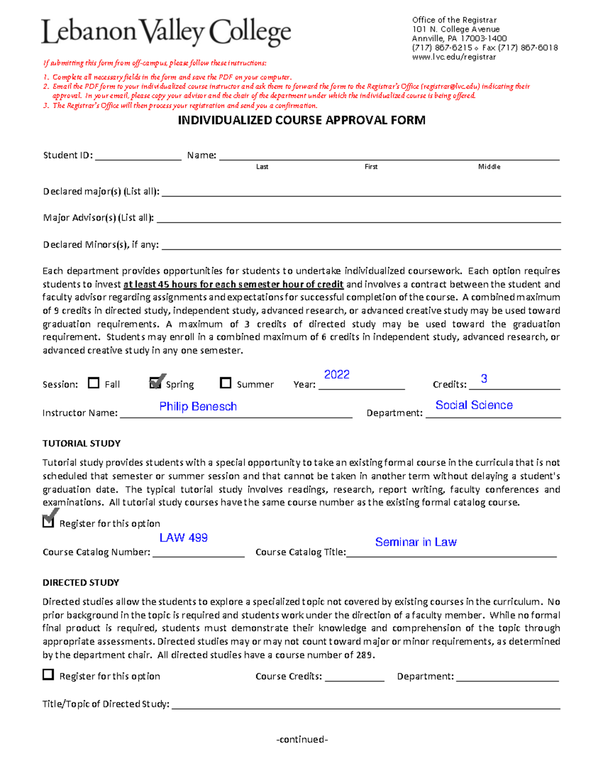 LAW 499 Individualized Course Approval Form - Studocu