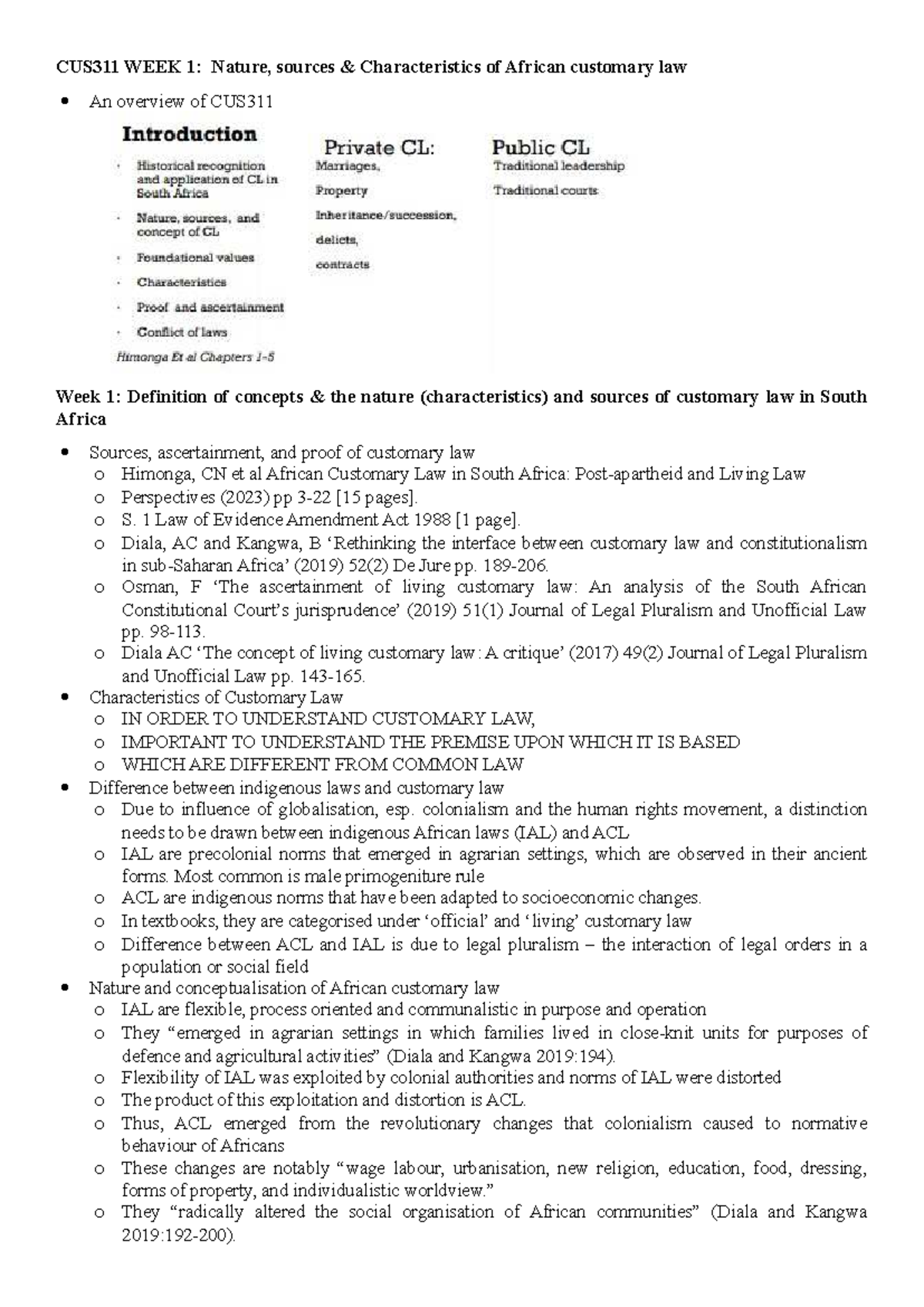 CUS311 WEEK 1: Overview of African Customary Law Characteristics - Studocu