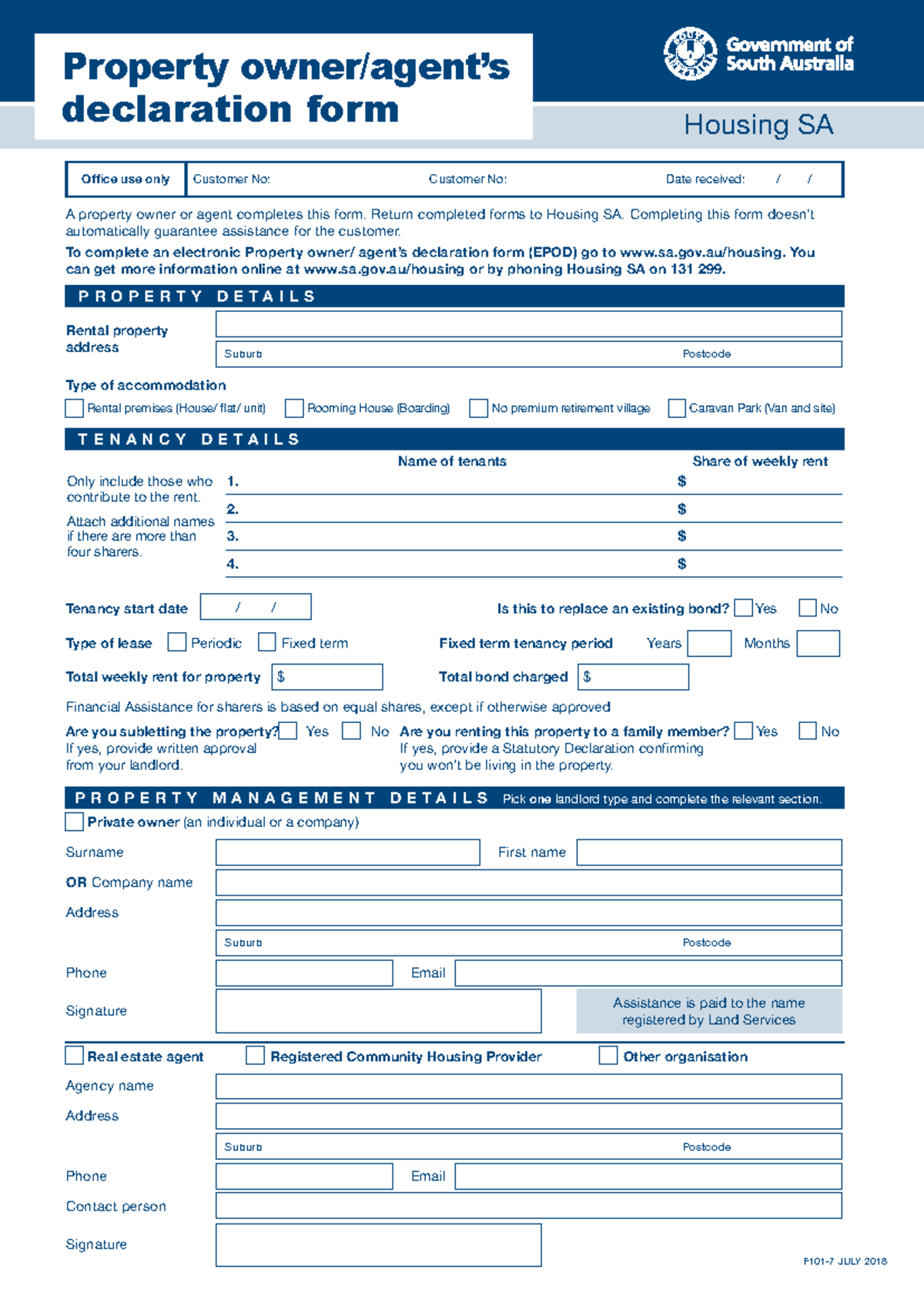 Property Owner Declaration Form for Tenancy Management - Studocu