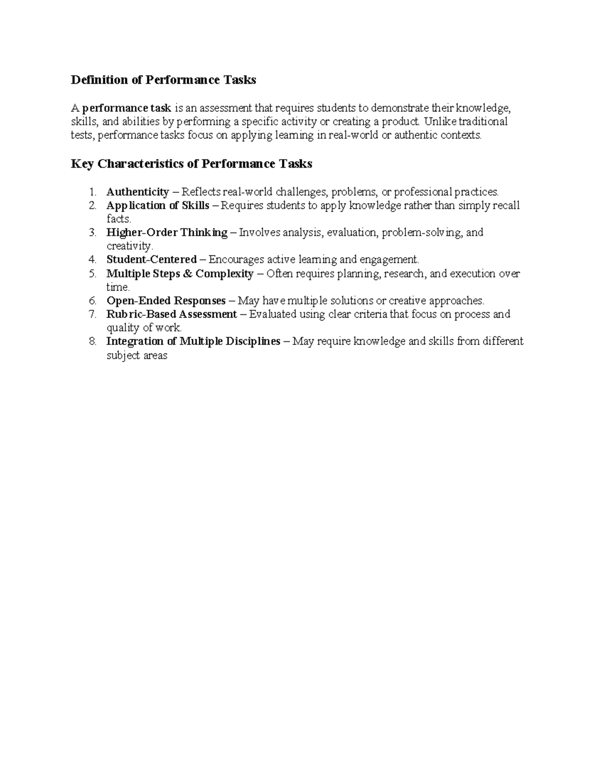 Crafting Performance Tasks & Rubrics for Student Assessment 1234 - Studocu