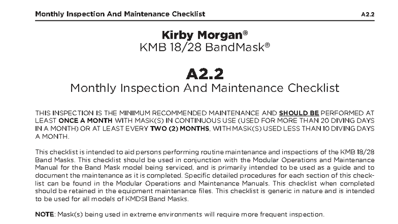 A2.2 Monthly Inspection & Maintenance Checklist for KMB Band Masks ...