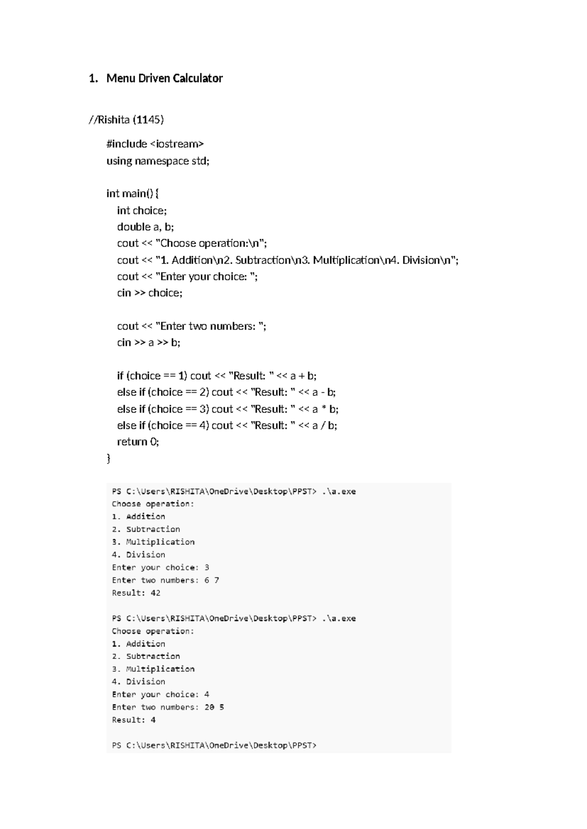 Menu Driven Calculator and Number Operations (1145) - Studocu