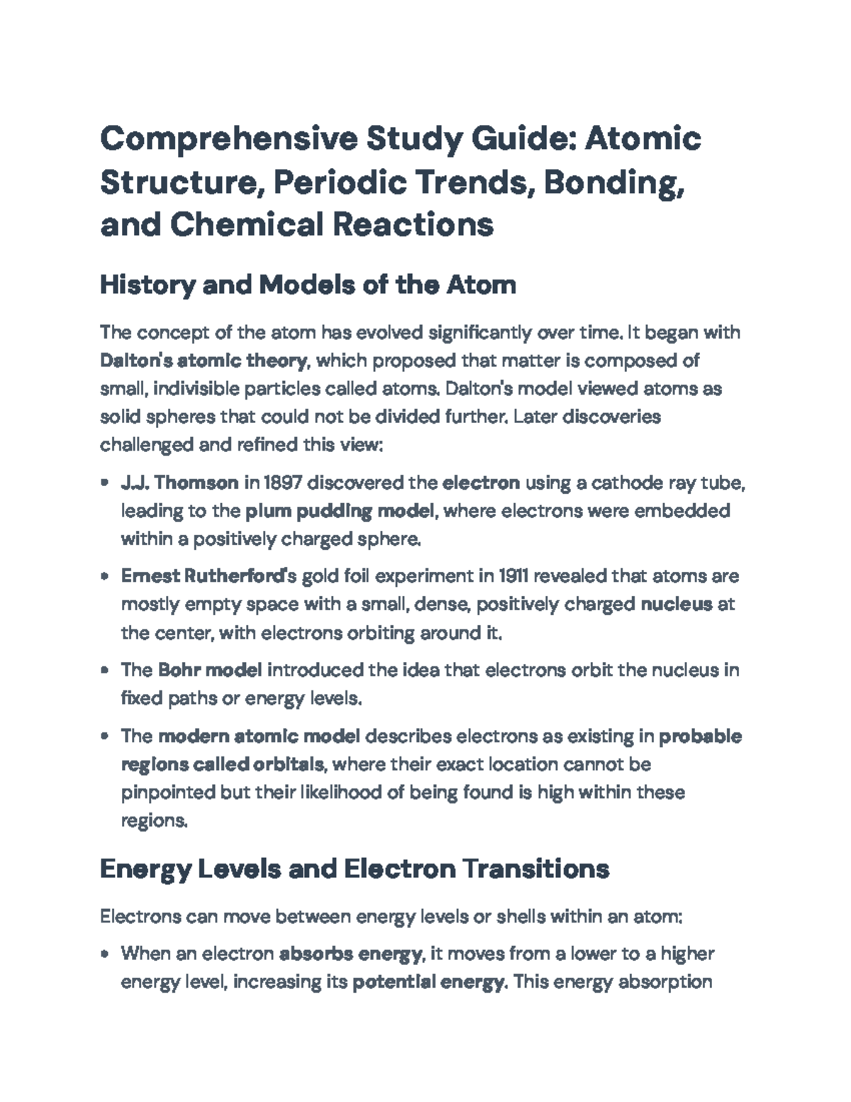 Comprehensive Chemistry Study Guide: Atomic Structure, Trends ...