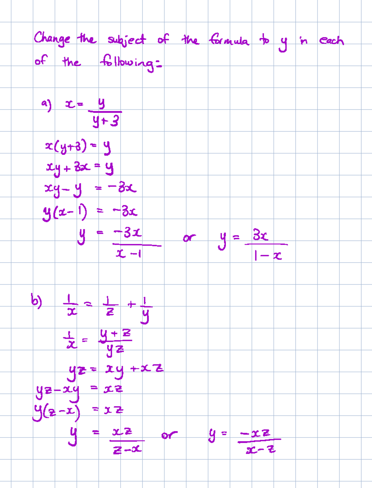 Note 5 Feb 2025 - algebra - Change the subject of the formula to y in ...