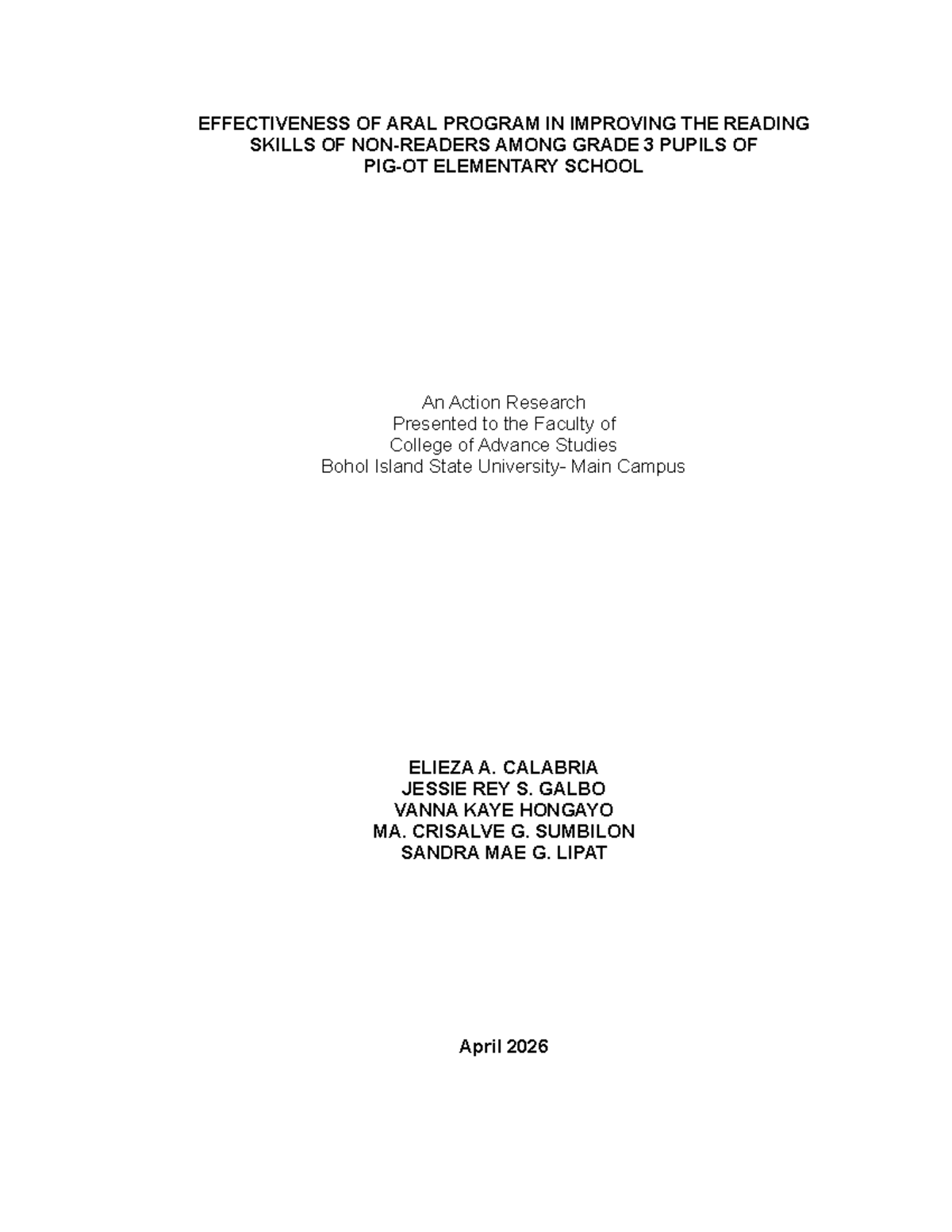 Effectiveness of ARAL Program in Enhancing Grade 3 Reading Skills - Studocu