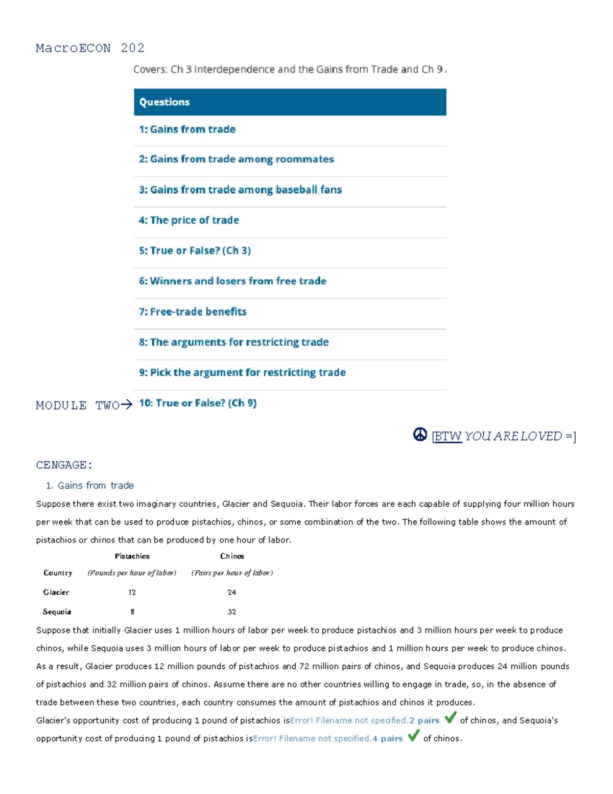 MACROECON 202 Module 2 Cengage Quiz: Gains from Trade Analysis - Studocu
