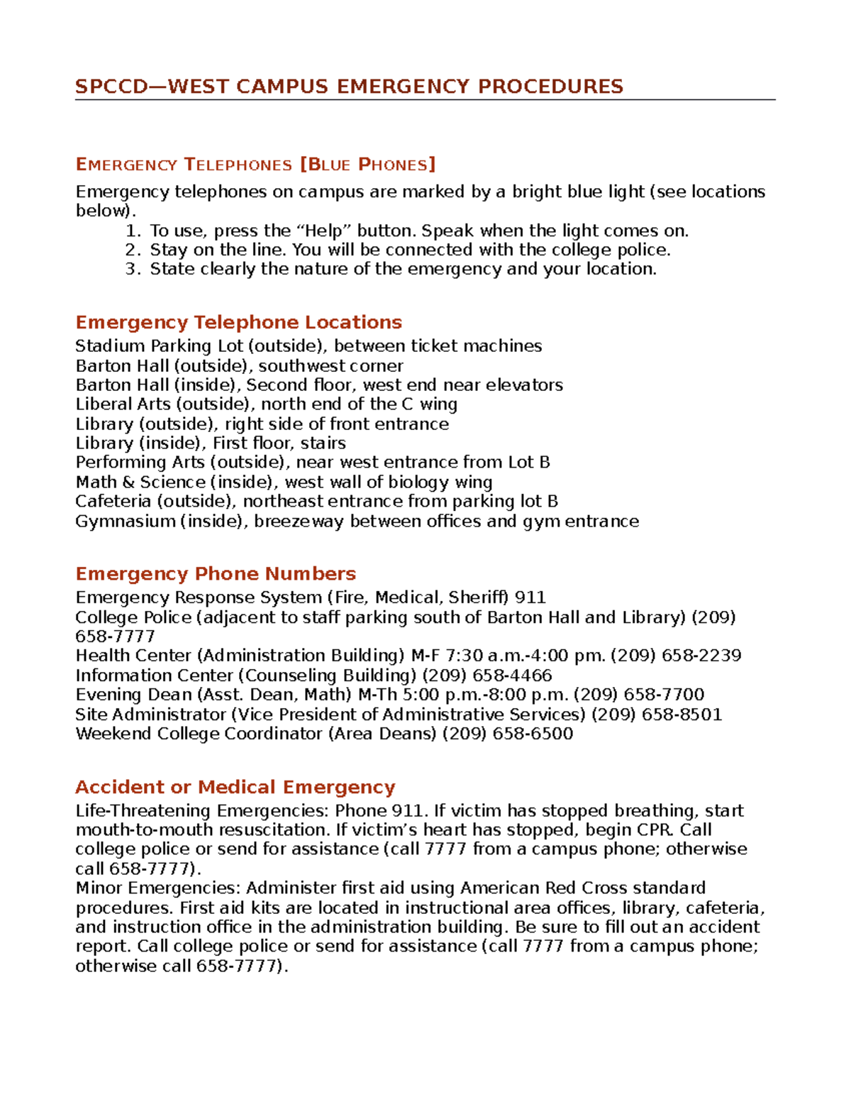 SPCCD Emergency Procedures for Campus Safety and Response Guide - Studocu