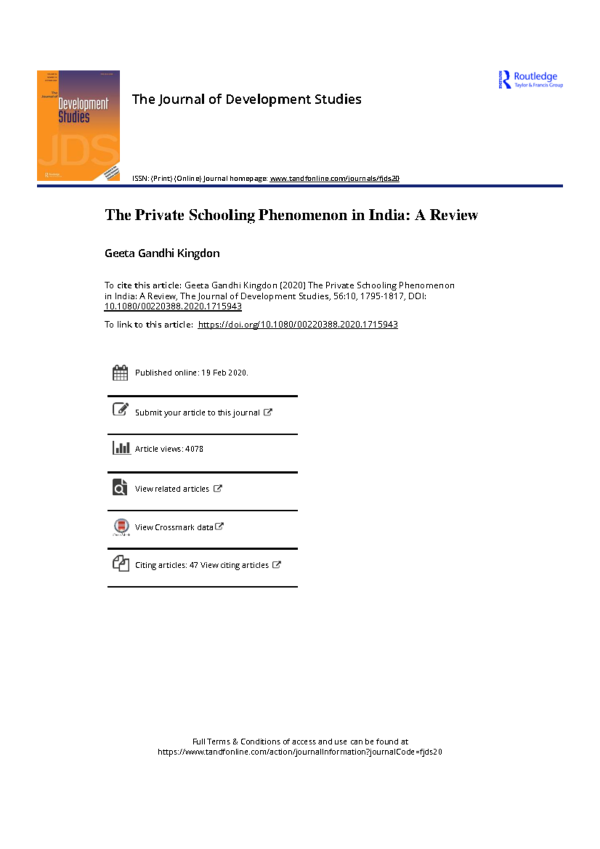 U1 - R4 - The Private Schooling Phenomenon in India: A Comprehensive ...