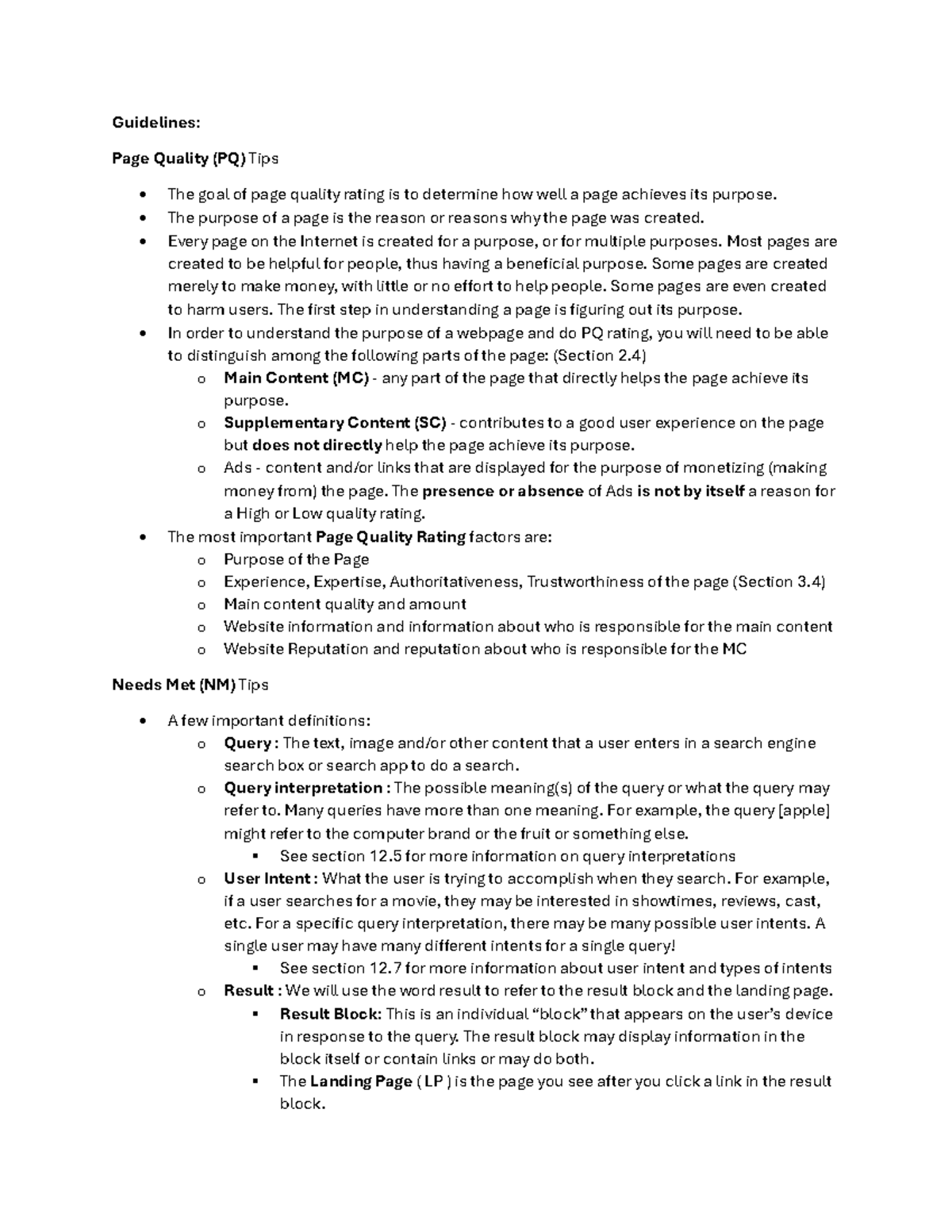 Entrance Program and Page Quality (PQ) Rating Guidelines - Studocu