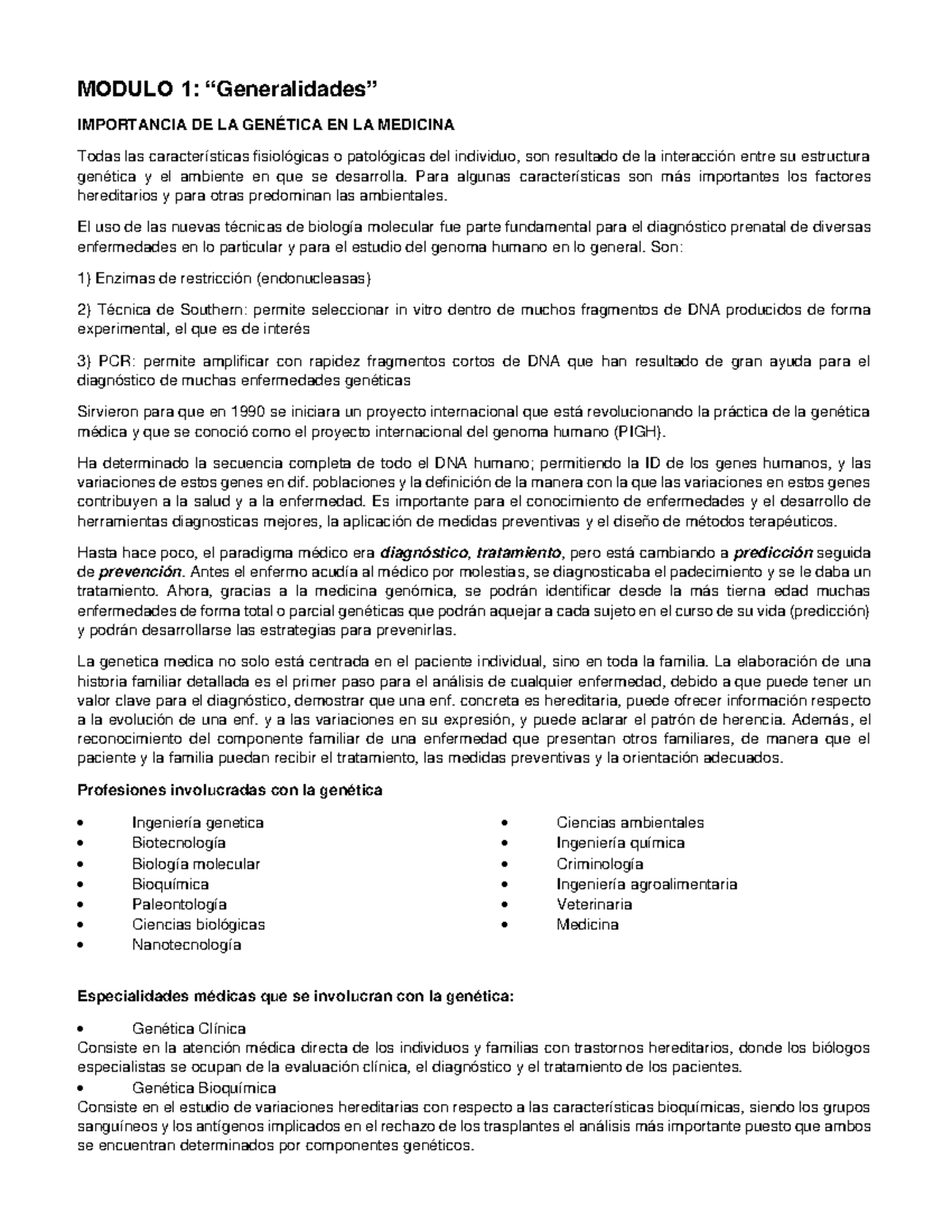 Modulo 1 Genetica Generalidades - Warning: TT: undefined function: 32 MODULO 1: “Generalidades ...