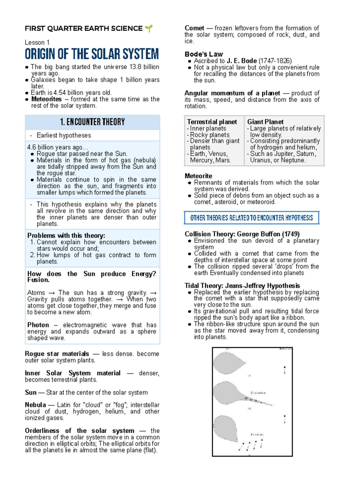 Q1 ESCI Lesson Notes: Origin of the Solar System and Earth Systems ...