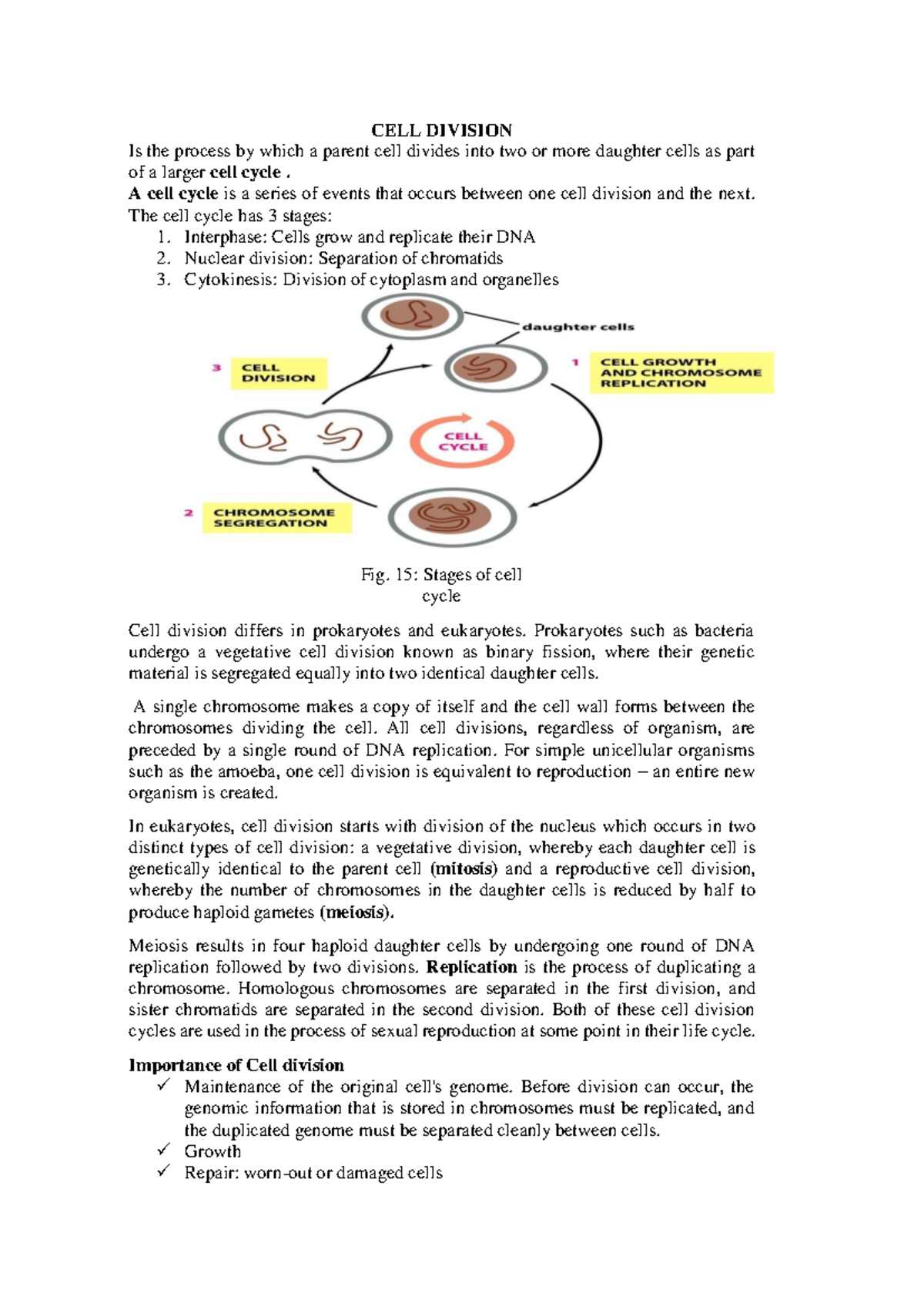 Lesson 4 - good notes - CELL DIVISION Is the process by which a parent ...