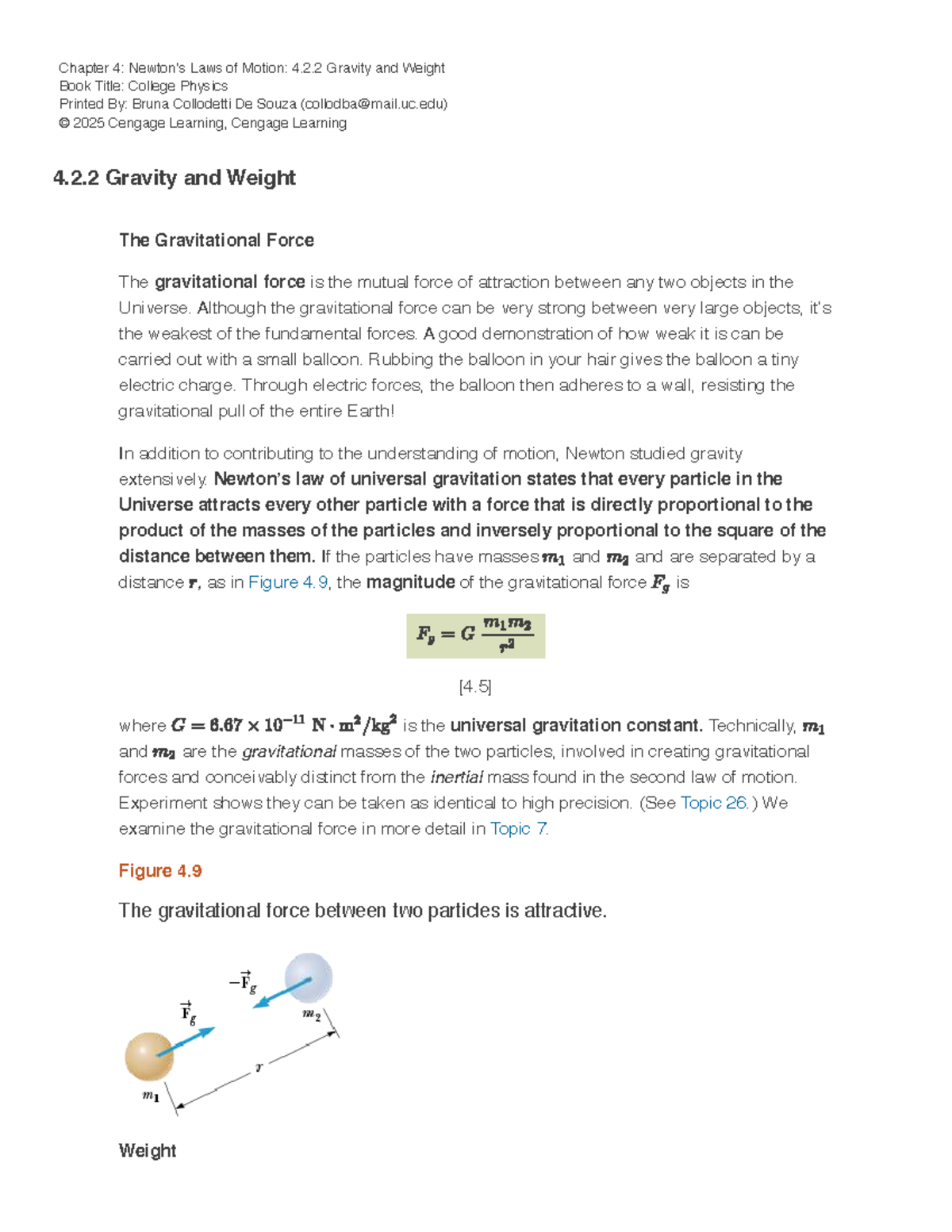 Chapter 4.2.2: Gravity and Weight in College Physics - Studocu