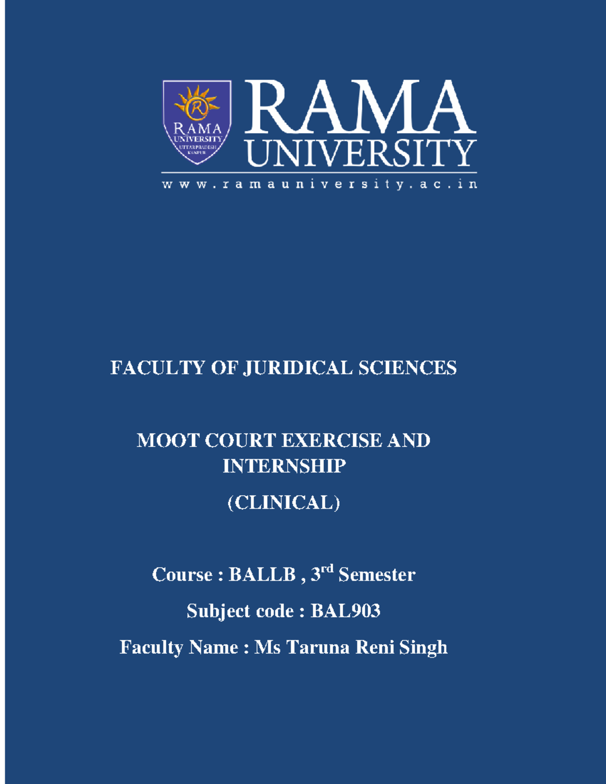 Moot court exercise and internship notes for BALLB 3rd semester (BAL903 ...