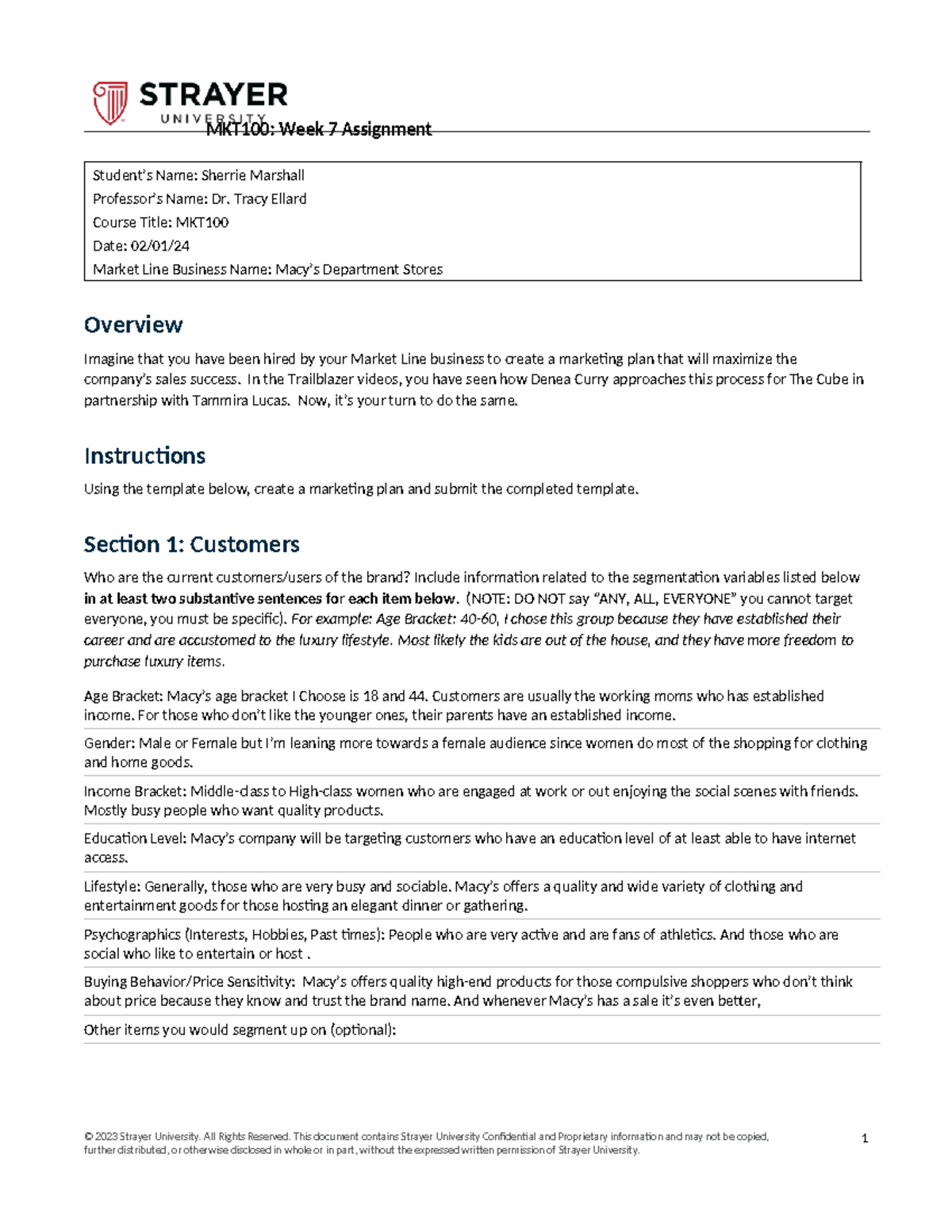 MKT100 Week 7 Marketing Plan Assignment for Macy's Department Store ...