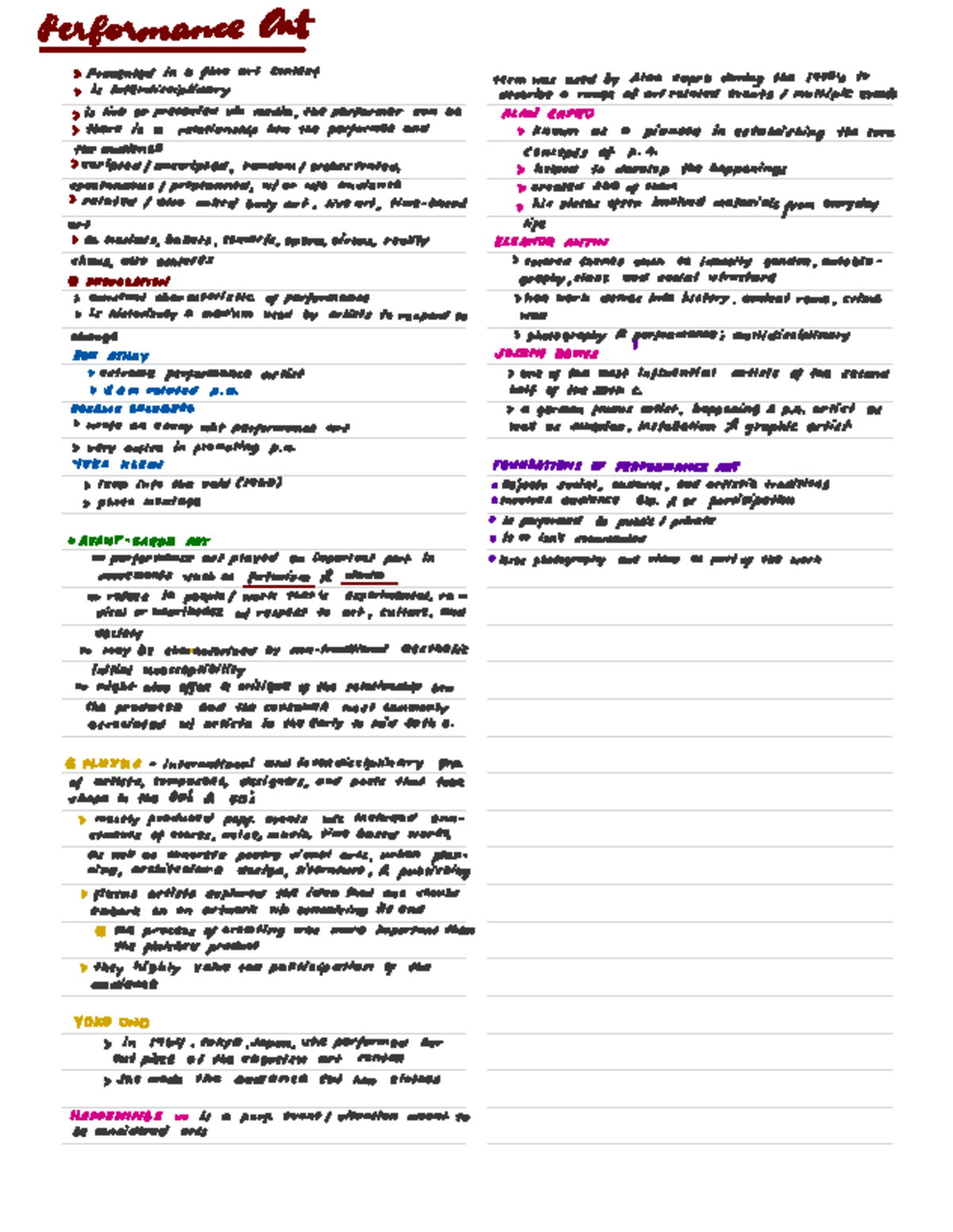 Art 10 Final Exam Notes on Performance Art Concepts and Artists - Studocu