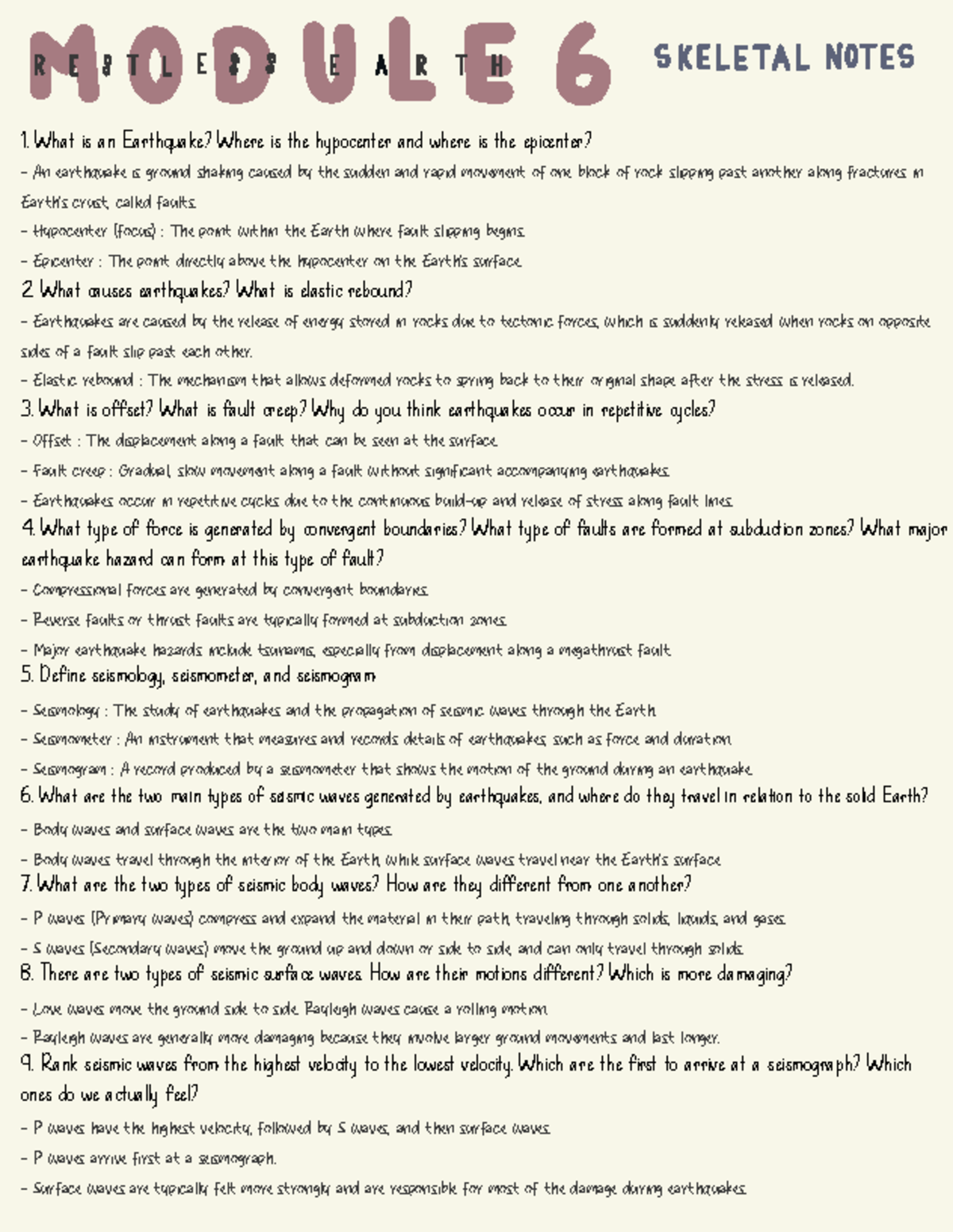 Ch 6 E E: Earthquake Fundamentals and Seismic Wave Analysis - Studocu