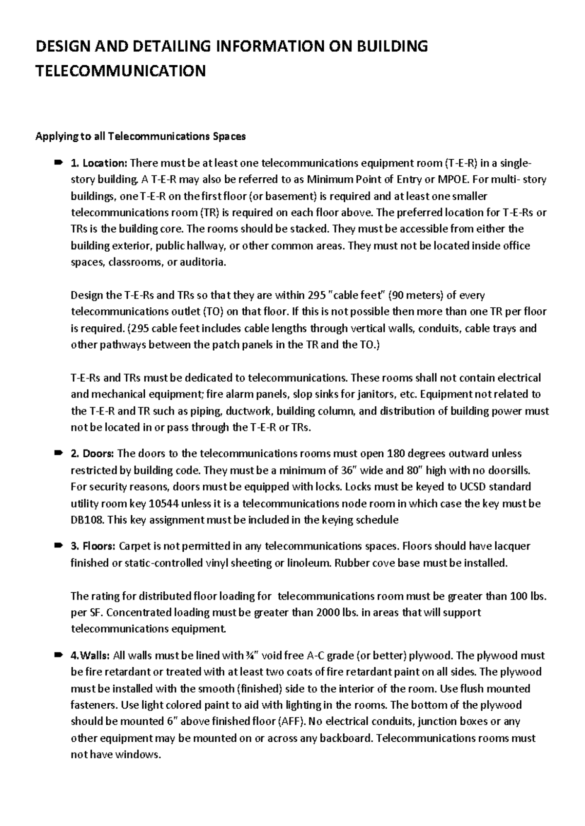 Detailing Design Standards for Telecommunications Rooms (T-E-R) - Studocu