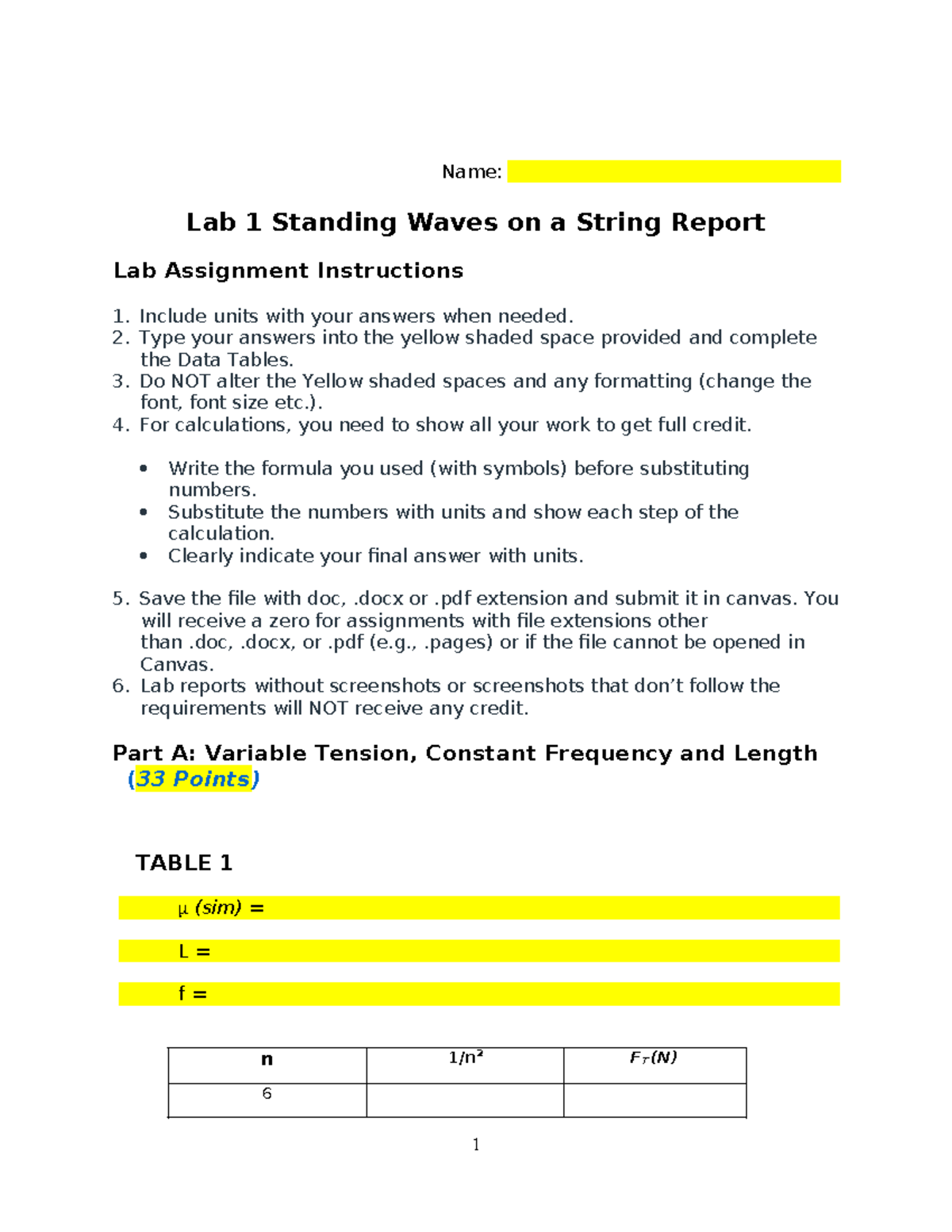 PHYS 2426 Lab 1: Standing Waves on a String Report - Studocu