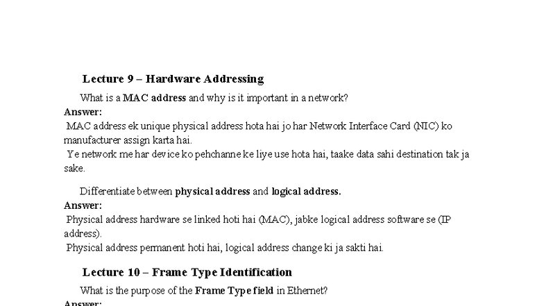 CS610 Midterm Lecture Notes on Network Addressing and Topologies - Studocu