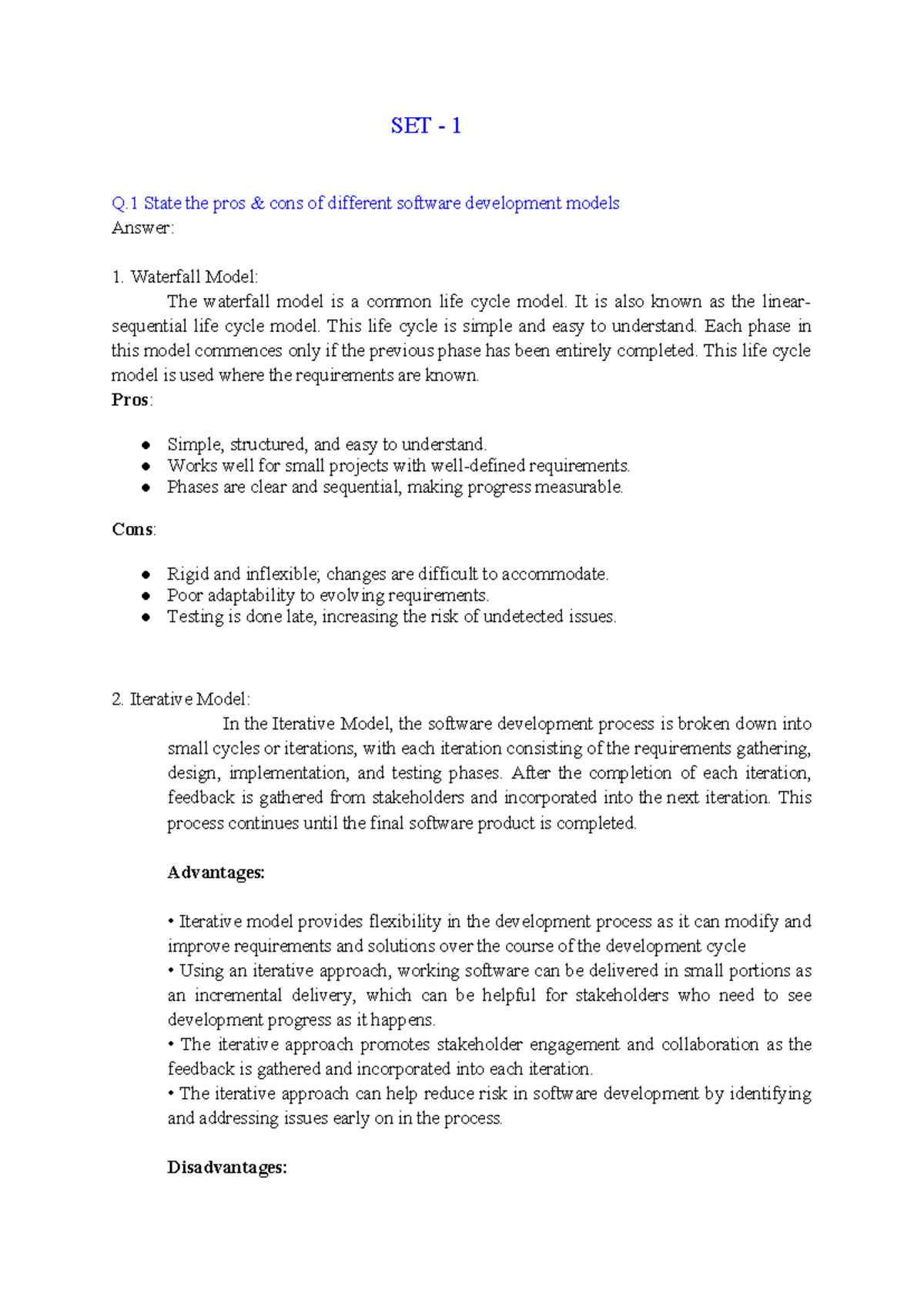 Software Engineering Assignment: Pros & Cons of Development Models ...