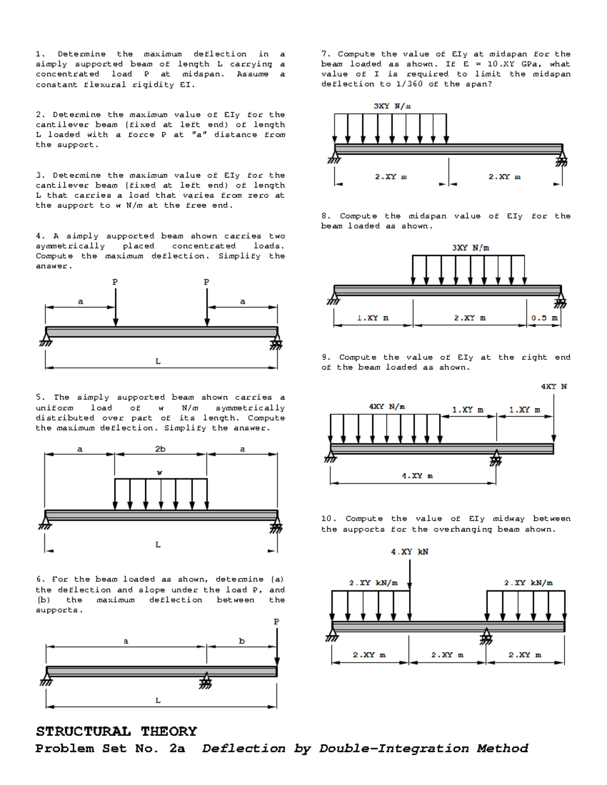 Structural Theory Problem Set 2: Deflection by Integration & Moment-Area - Studocu