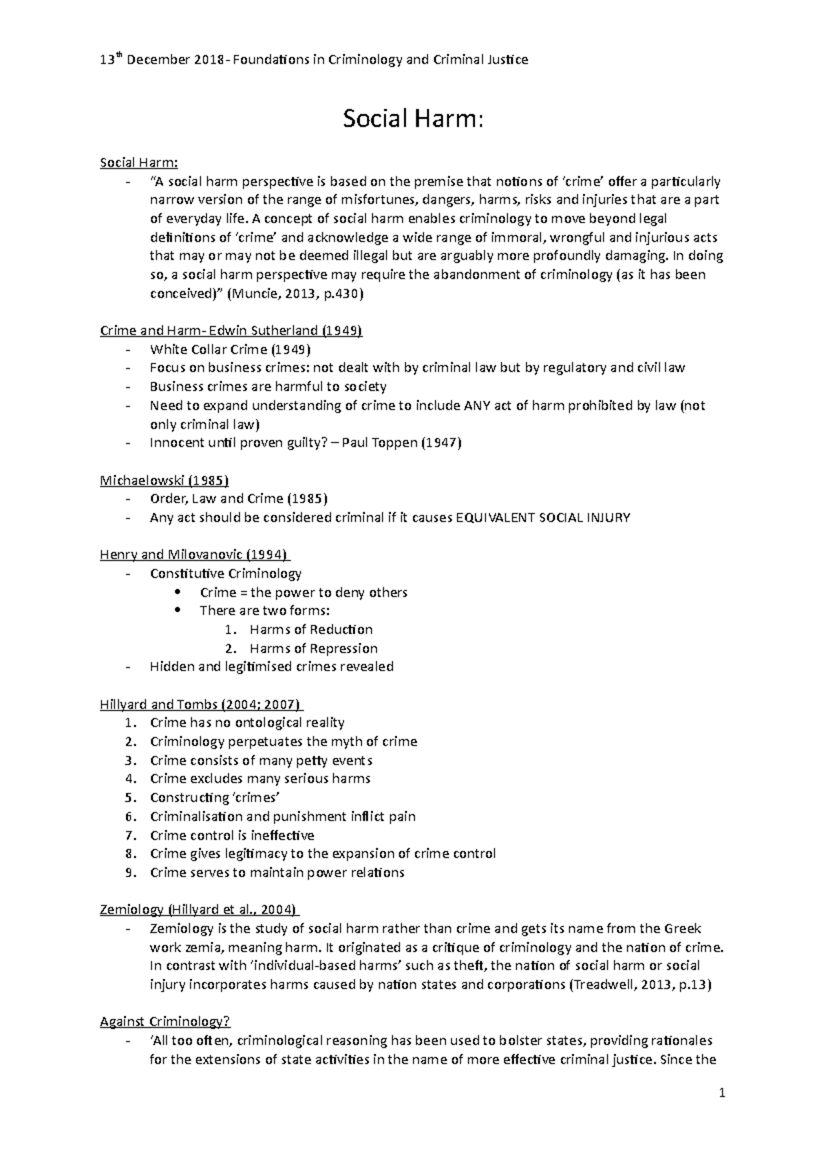 Social Harm in Criminology: Expanding the Definition of Crime - Studocu