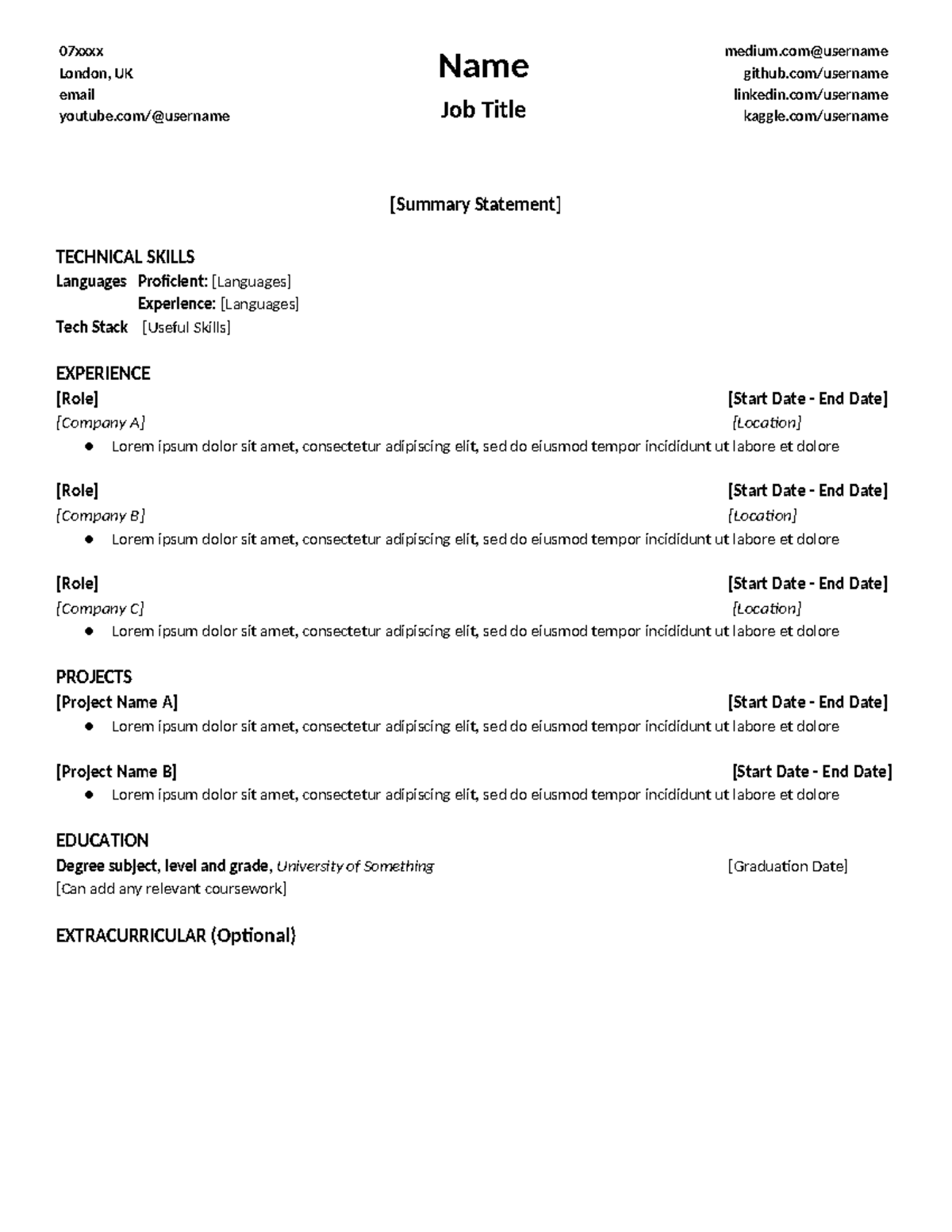 Data Science Resume Template - Egor Howell - London, UK - Studocu