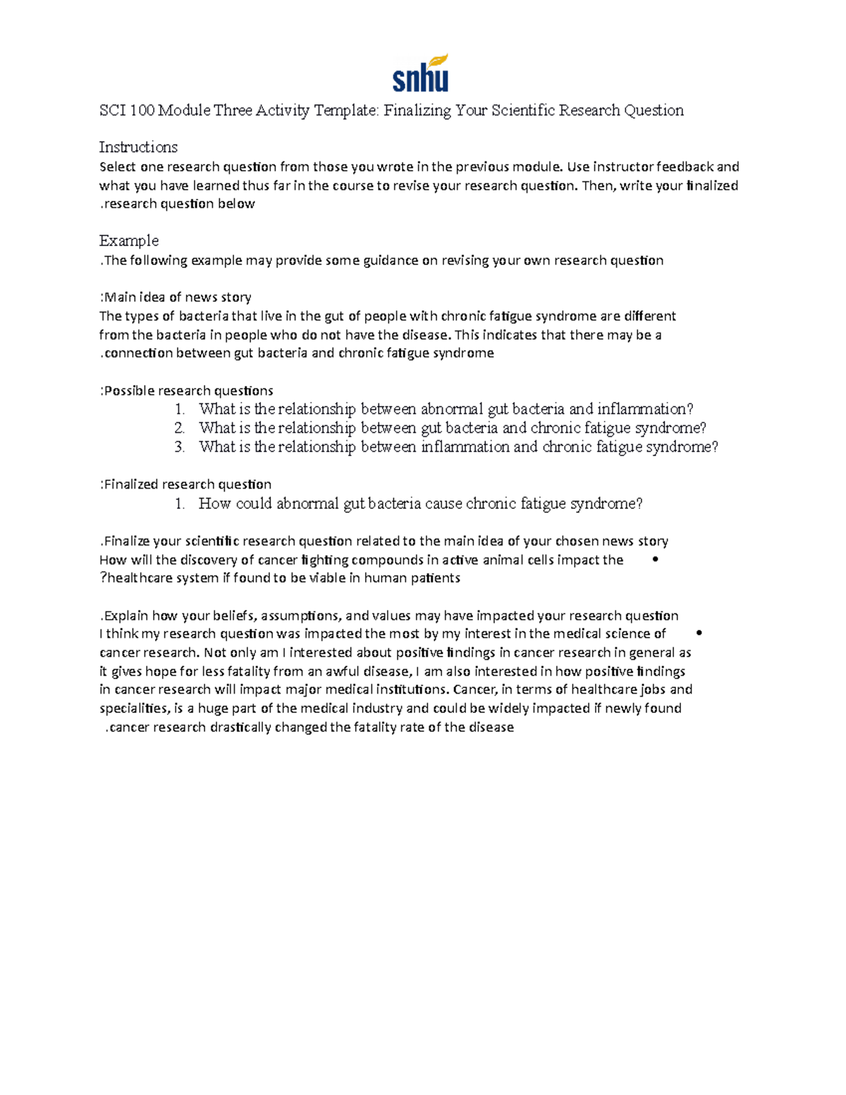 SCI 100 Module Three Activity Template - Use instructor feedback and ...
