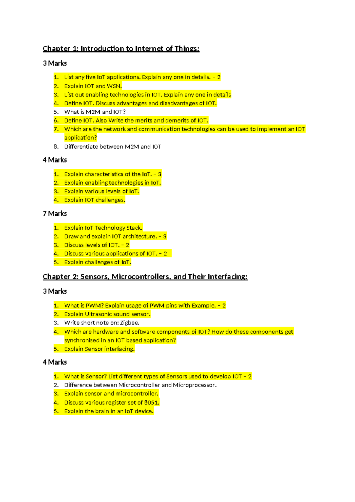 IOT Question Bank: Comprehensive Study Guide for IoT Concepts and Applications - Studocu