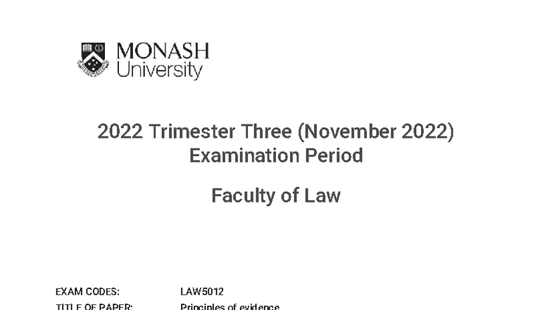 LAW5012 2022 - past exam - 2022 Trimester Three (November 2022 ...