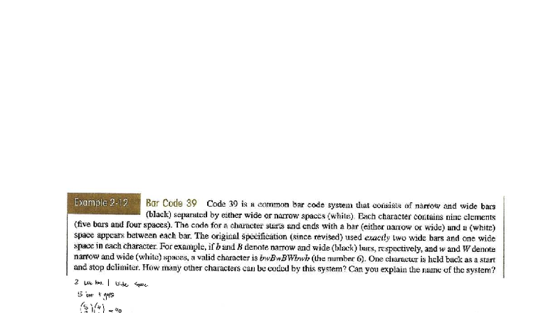 Lecture 04: Example Problem on Bar Code 39 System - Studocu