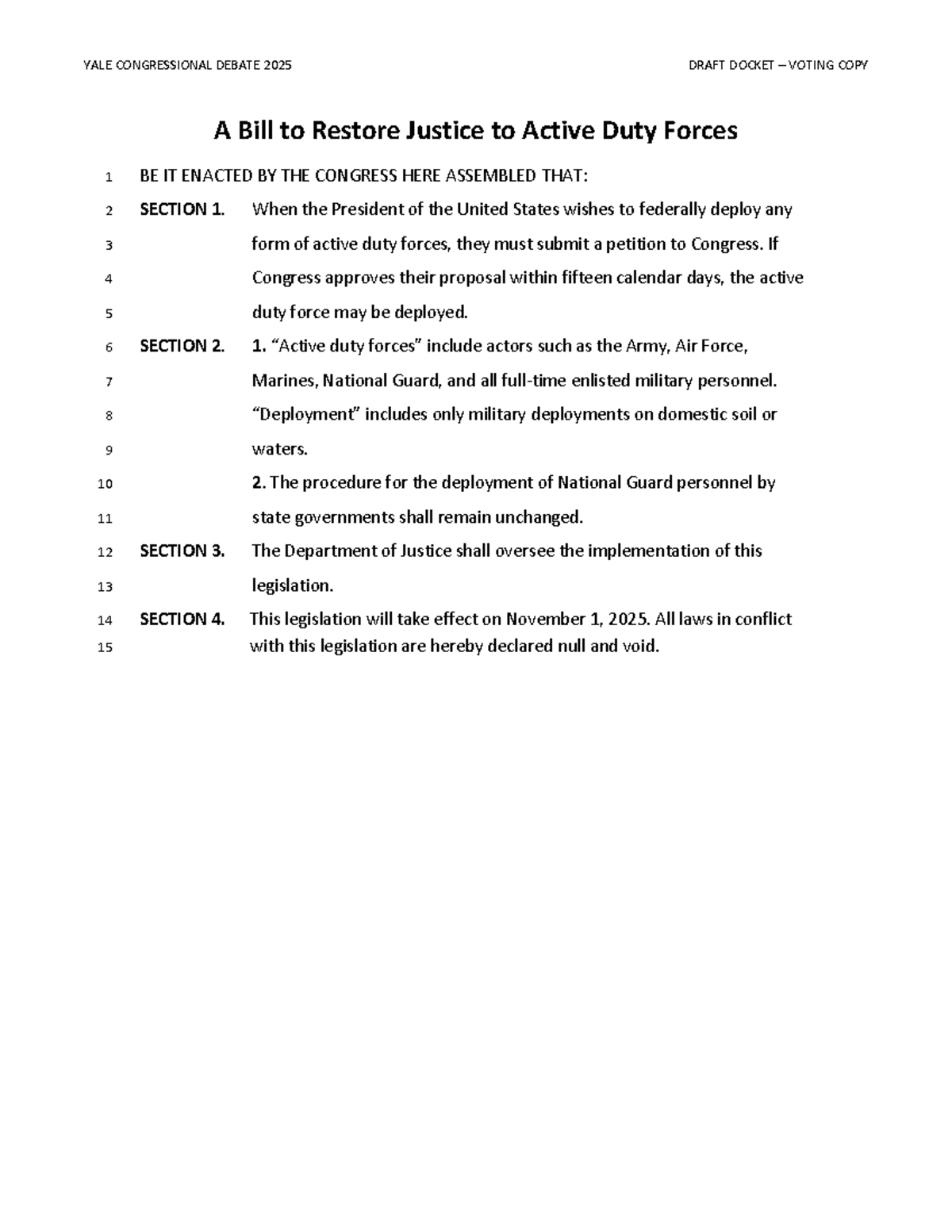 YALE 2025 CONGRESSIONAL DEBATE DRAFT DOCKET VOTING COPY - Studocu