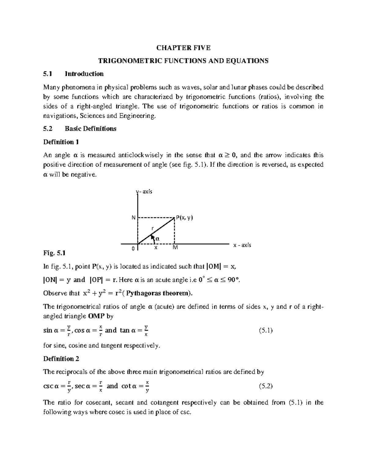 CHAPTER 5: TRIGONOMETRIC FUNCTIONS AND EQUATIONS (MATH 101) - Studocu
