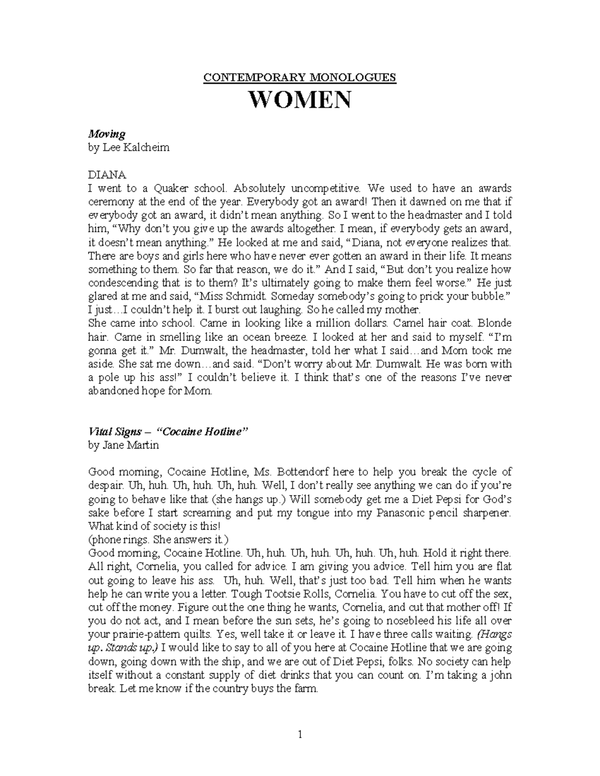 Contemporary Female Monologues: A Collection of Dramatic Pieces - Studocu