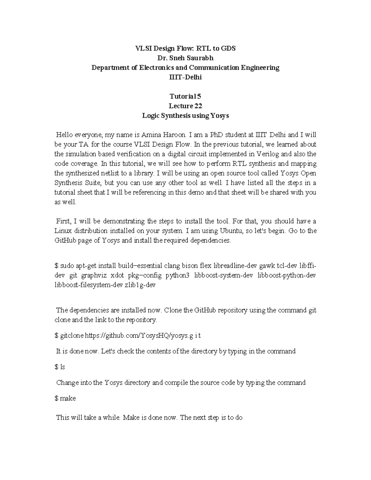 VLSI Design Flow: RTL Synthesis Tutorial with Yosys Tool - Studocu