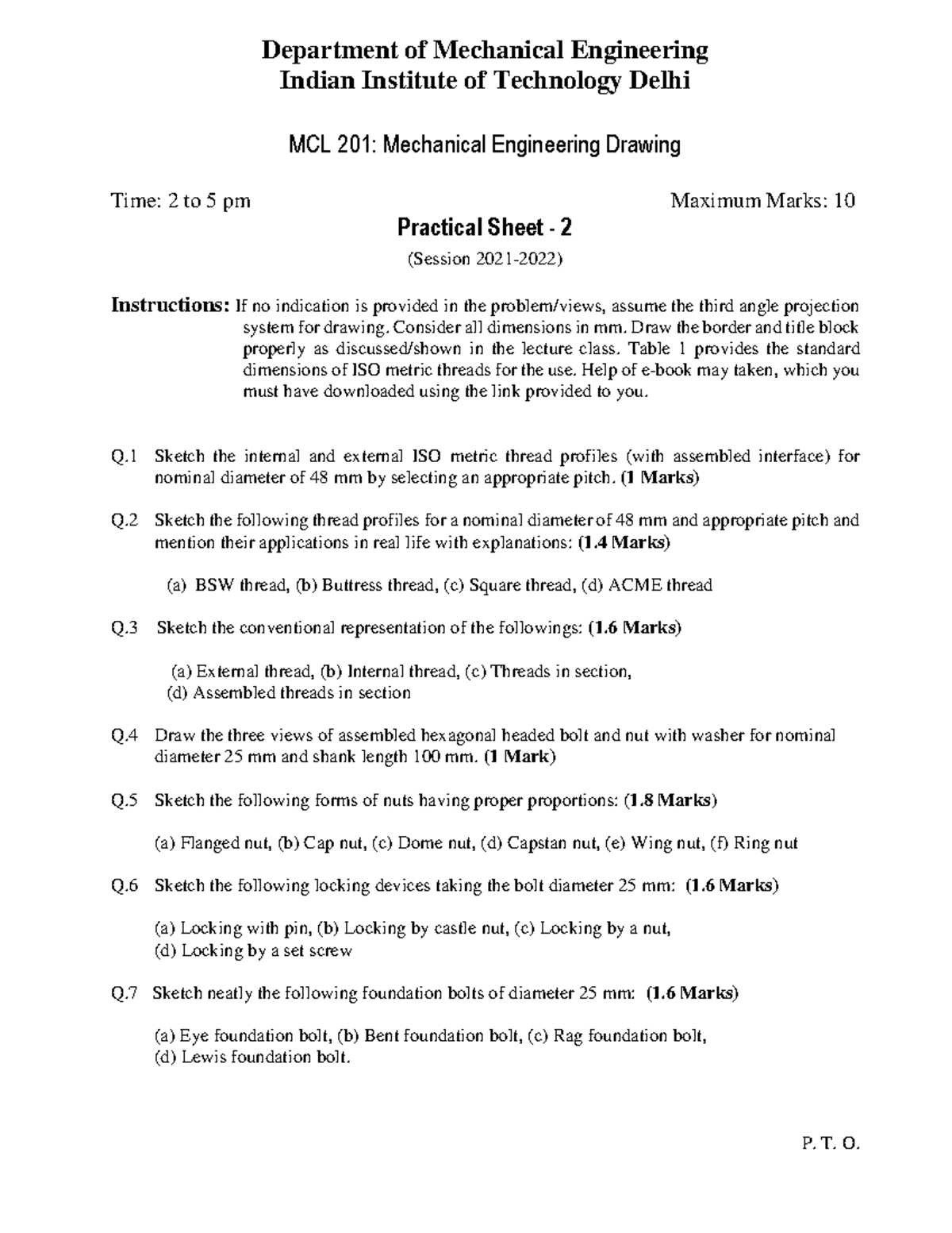 MCL 201 - Practical Sheet 2: Mechanical Engineering Drawing Tasks - Studocu