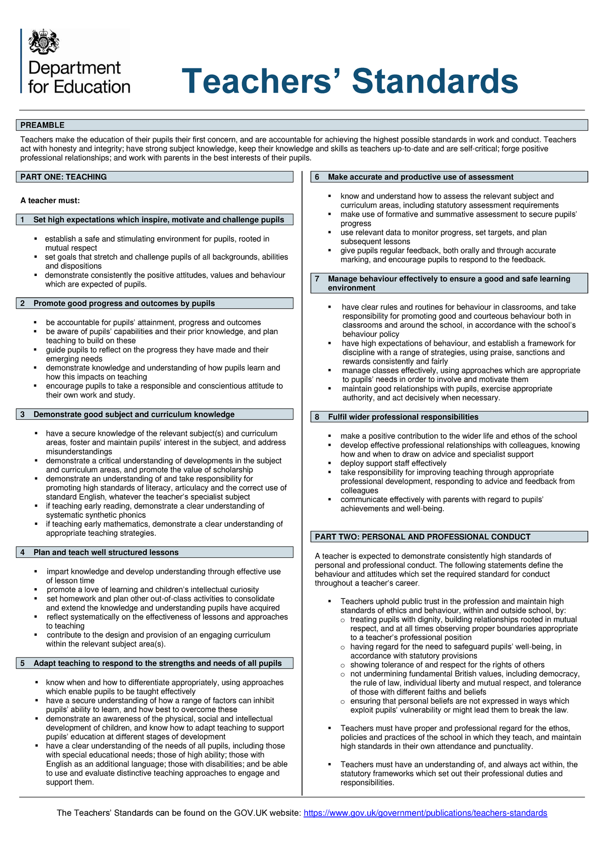 Teachers standard information - The Teachers’ Standards can be found on ...