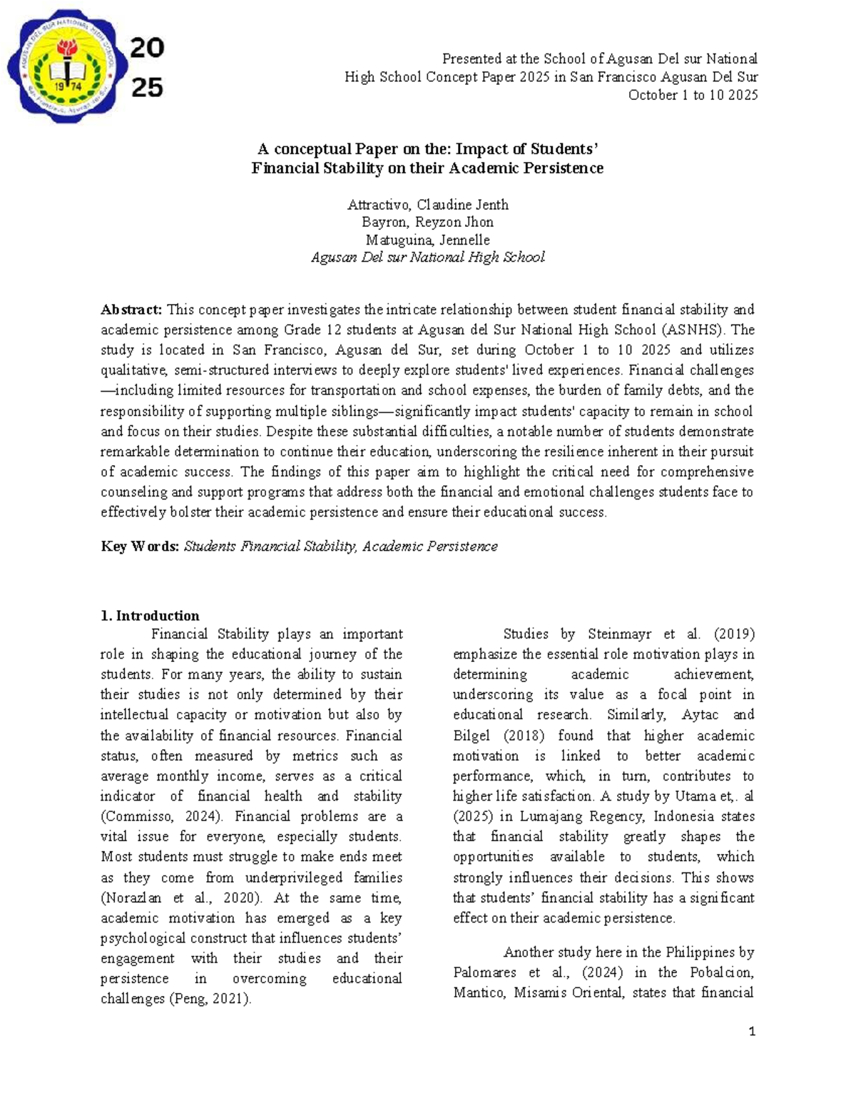 Impact of Financial Stability on Academic Persistence: A Concept Paper ...