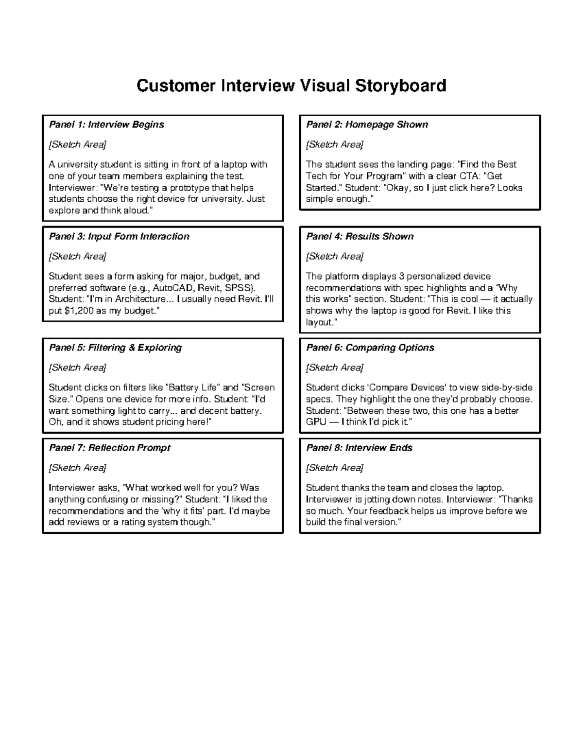 Customer Interview Visual Storyboard: User Feedback Insights - Studocu