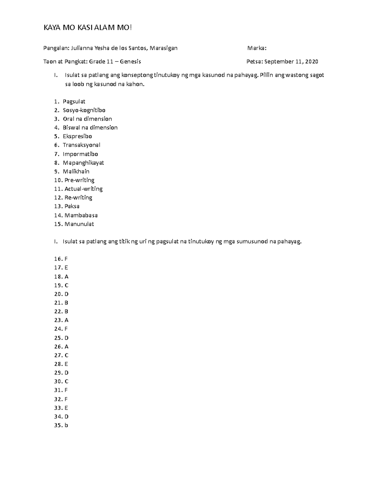 Filipino sa Larangang Akademiko (Assignment) - KAYA MO KASI ALAM MO ...
