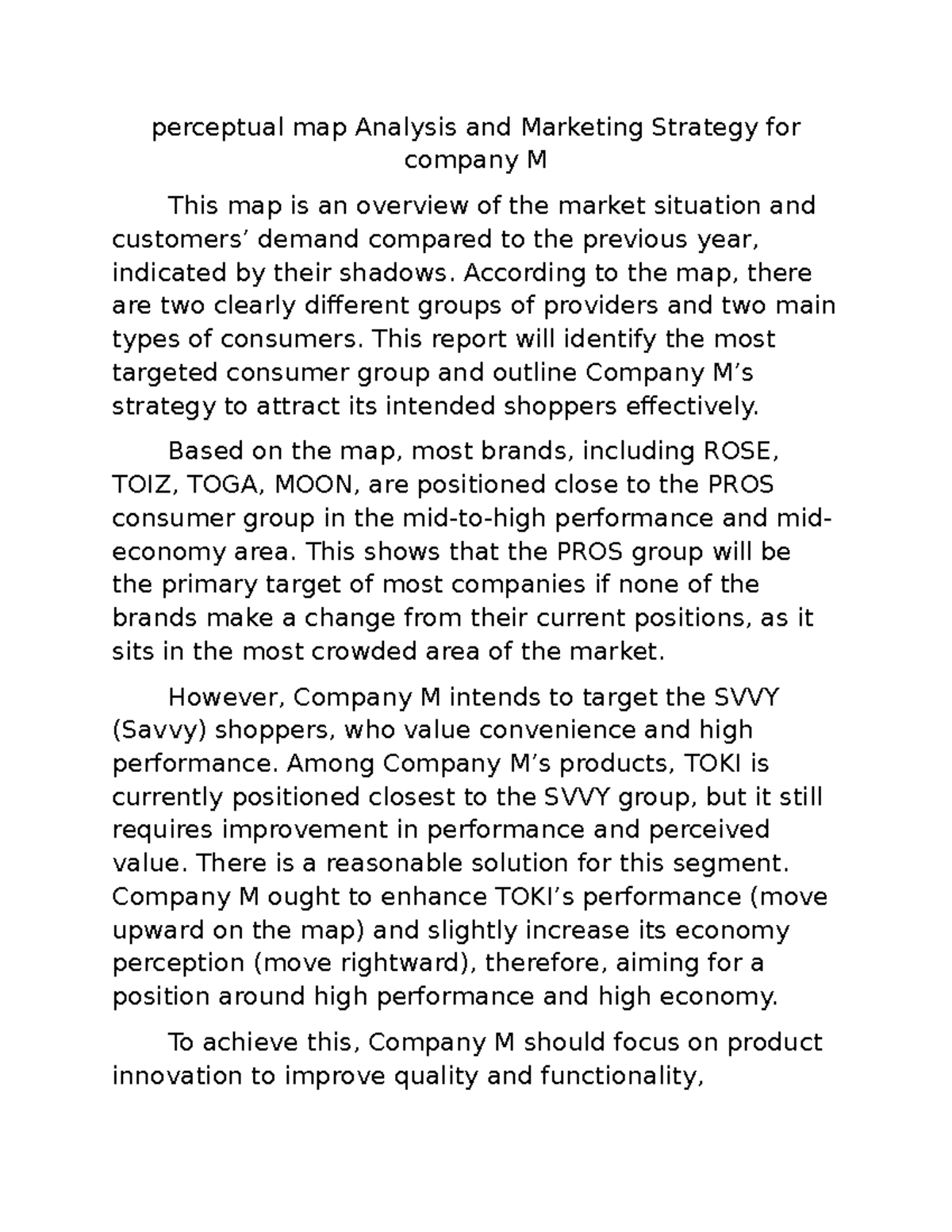 Perceptual Map Analysis & Marketing Strategy for Company M - Studocu