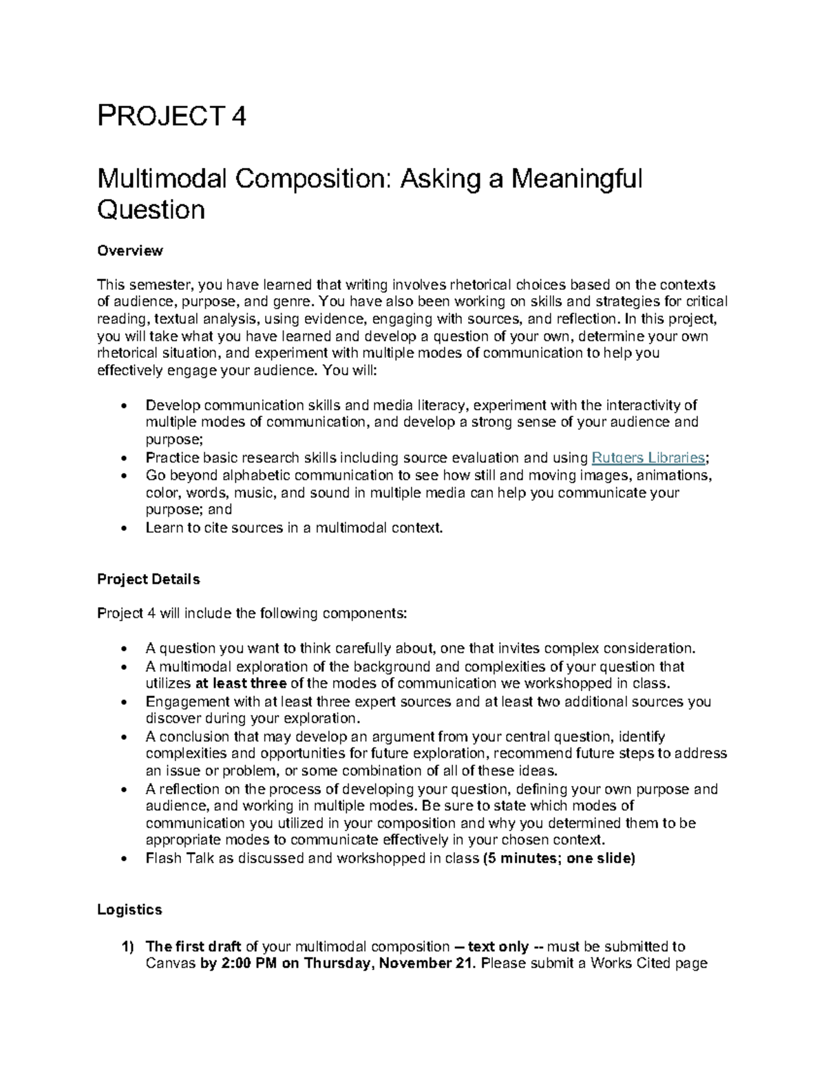 College Writing Project 4 instructions - PROJECT 4 Multimodal ...