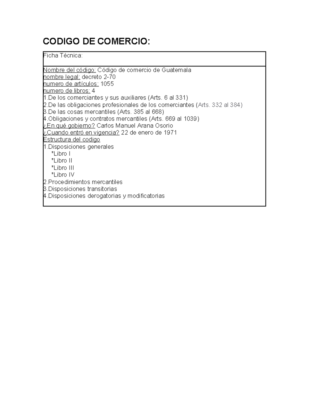 Codigo de Comercio - CODIGO DE COMERCIO: Ficha Técnica: Nombre del ...