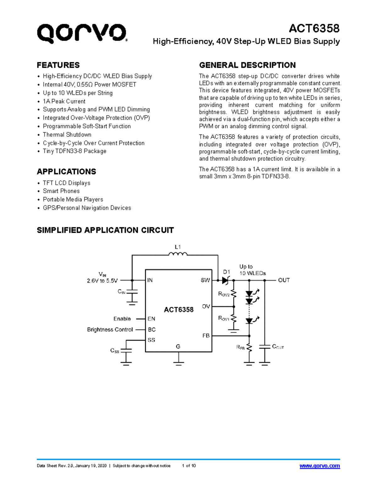 ACT6358 Data Sheet: 40V WLED Bias Supply Features & Specs - Studocu