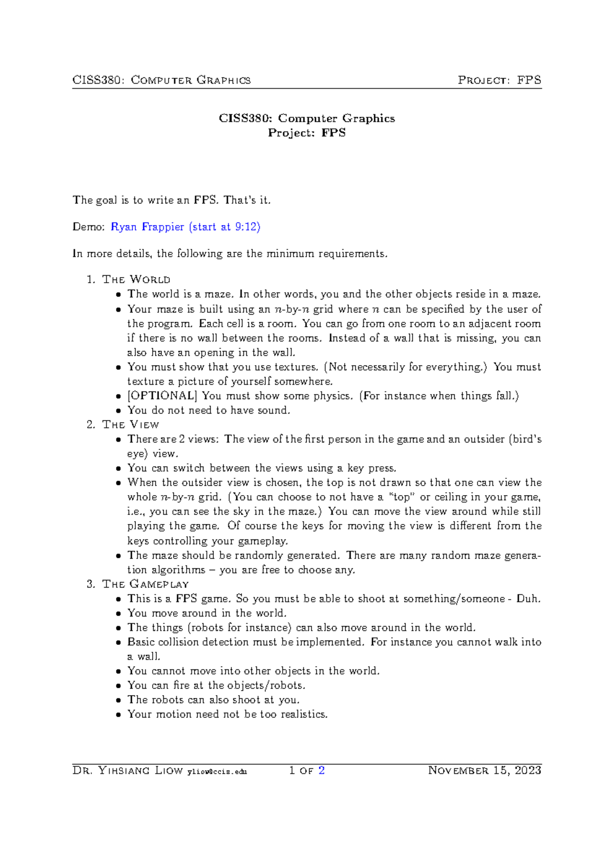 CISS380: Computer Graphics Project - FPS Game Development Guide - Studocu