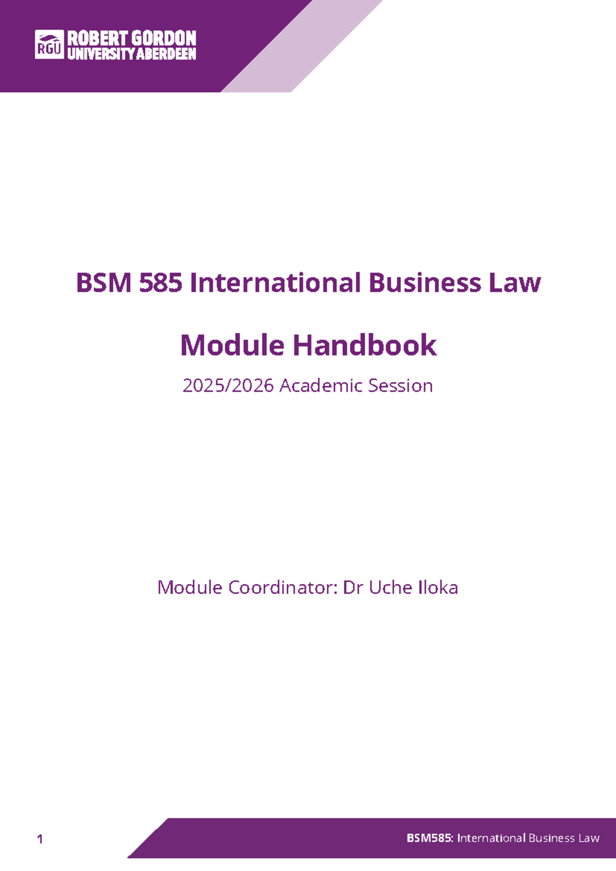 BSM 585 International Business Law Course Guide and Module Overview - Studocu
