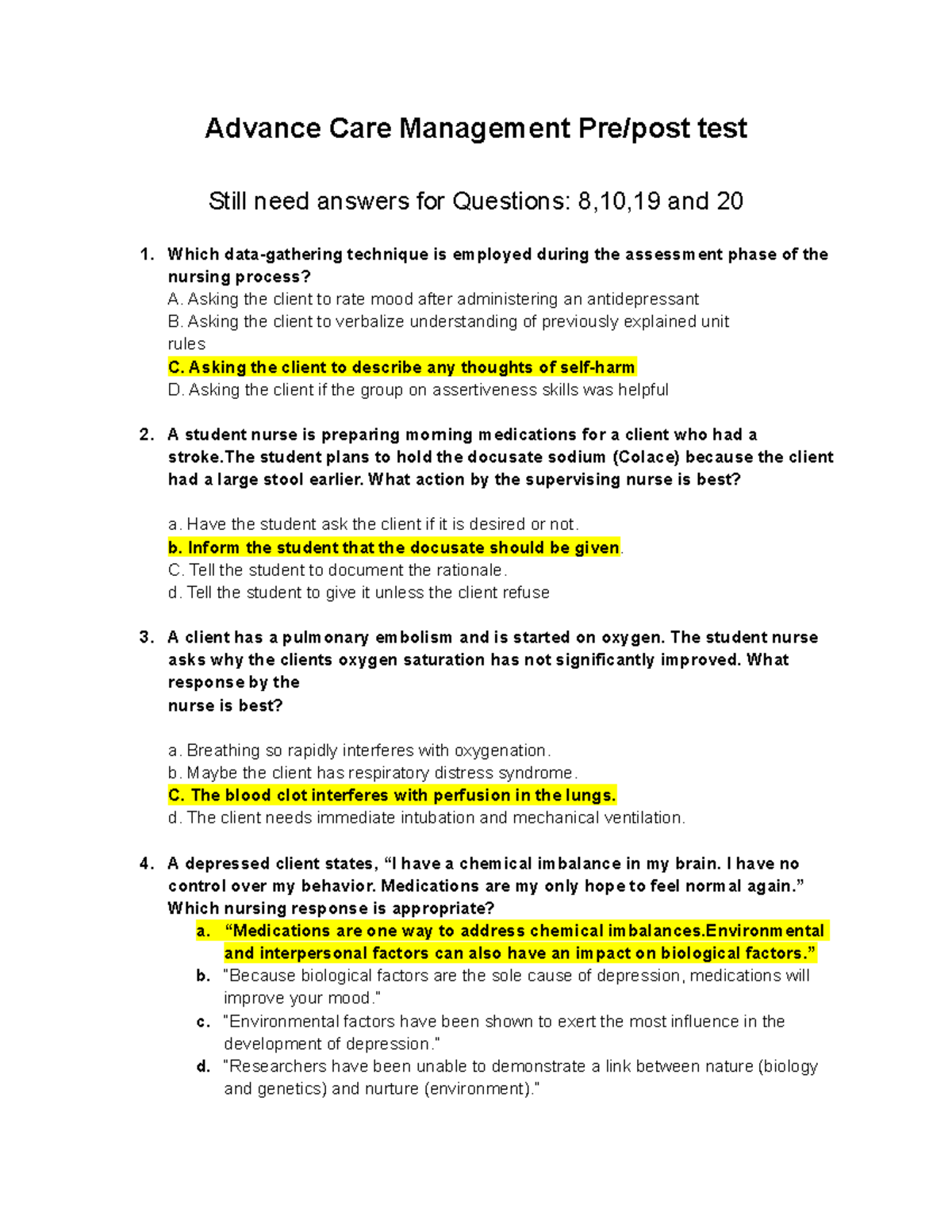Updated 08.30.22 Advance Care Management Pre post test - Advance Care ...
