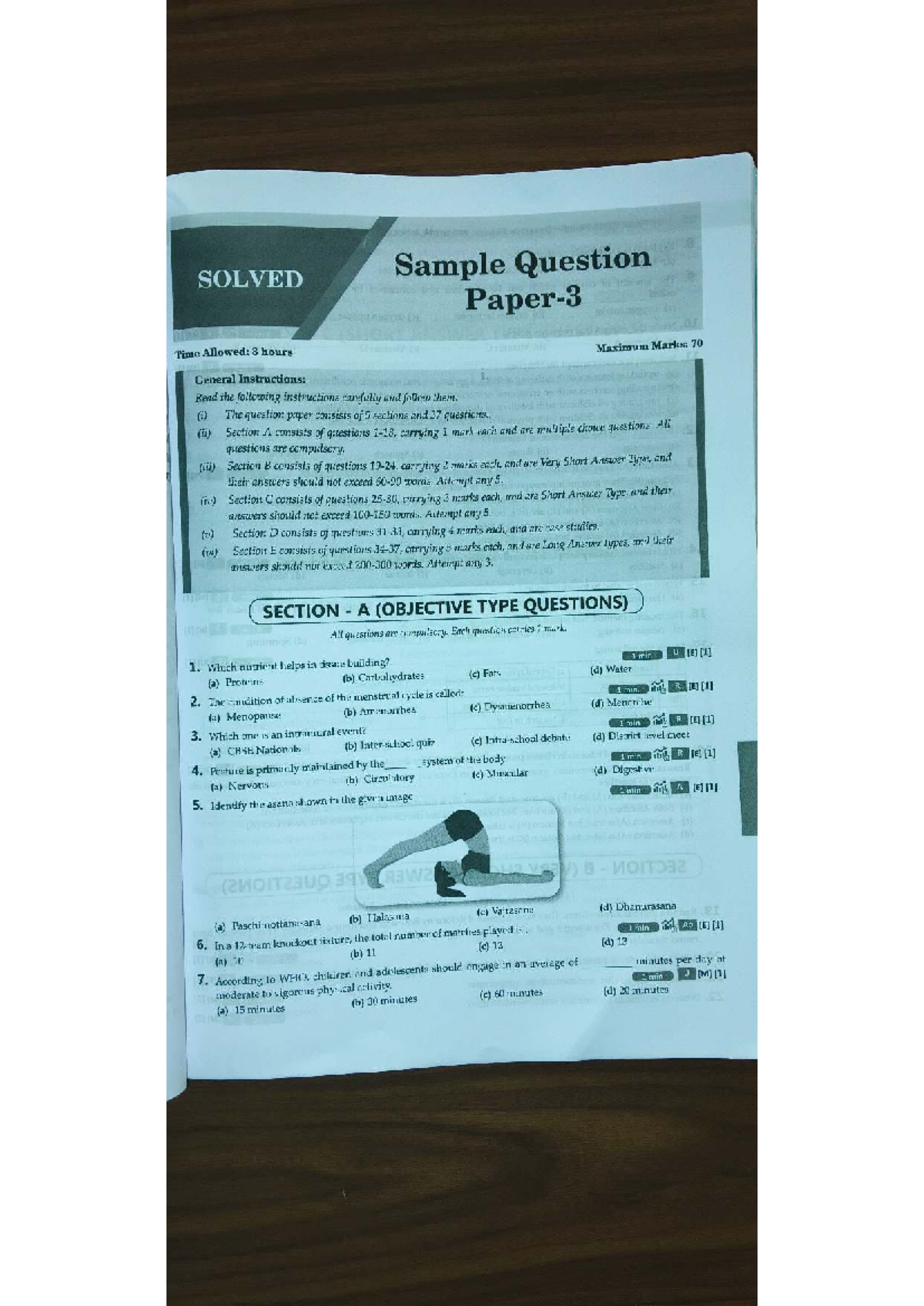 Physical Education Sample Paper 1 (Solved) - 3 Hours, 70 Marks - Studocu