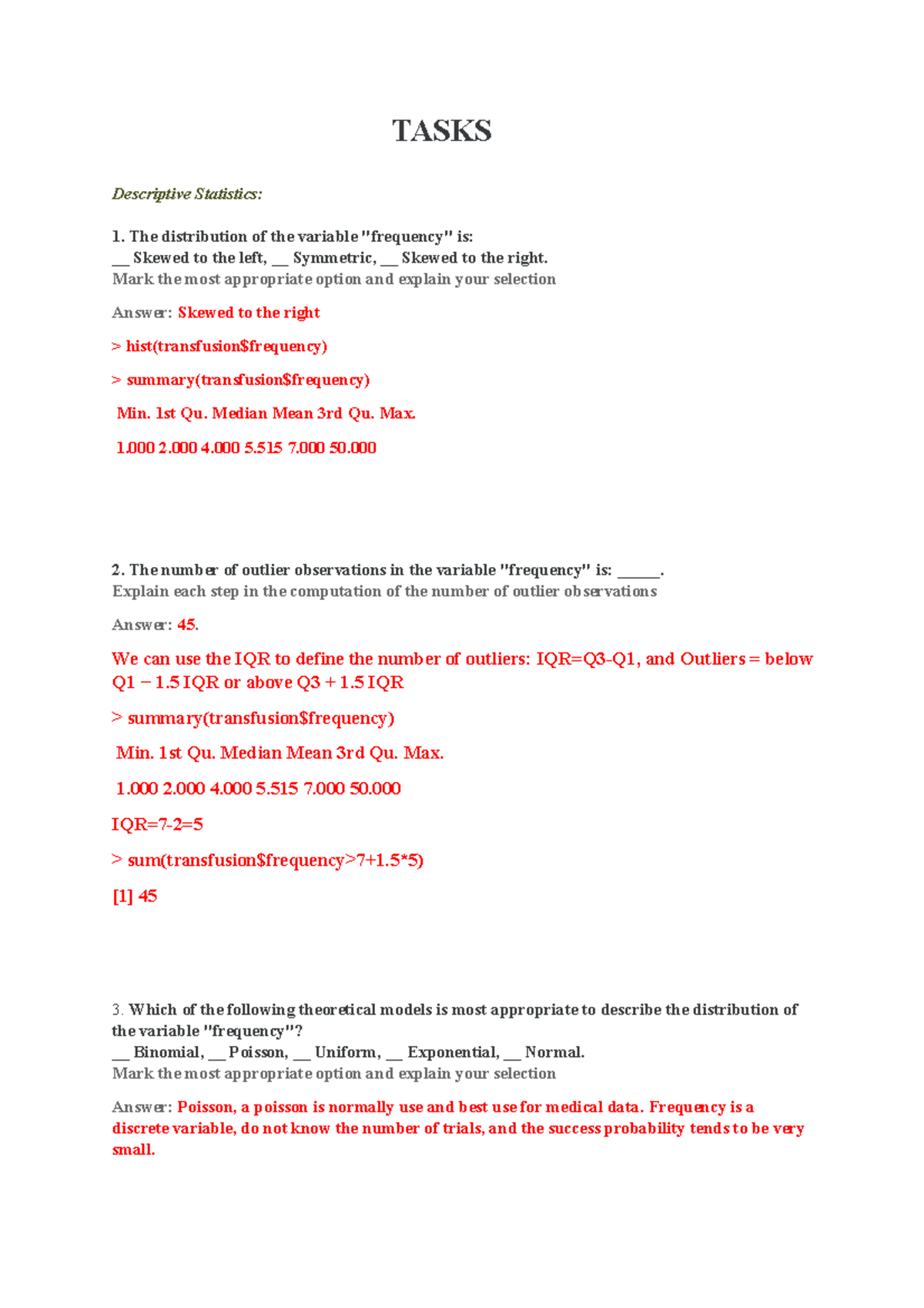 Math 1281 (Statistical Inference) Unit 2 Assignment - TASKS Descriptive ...